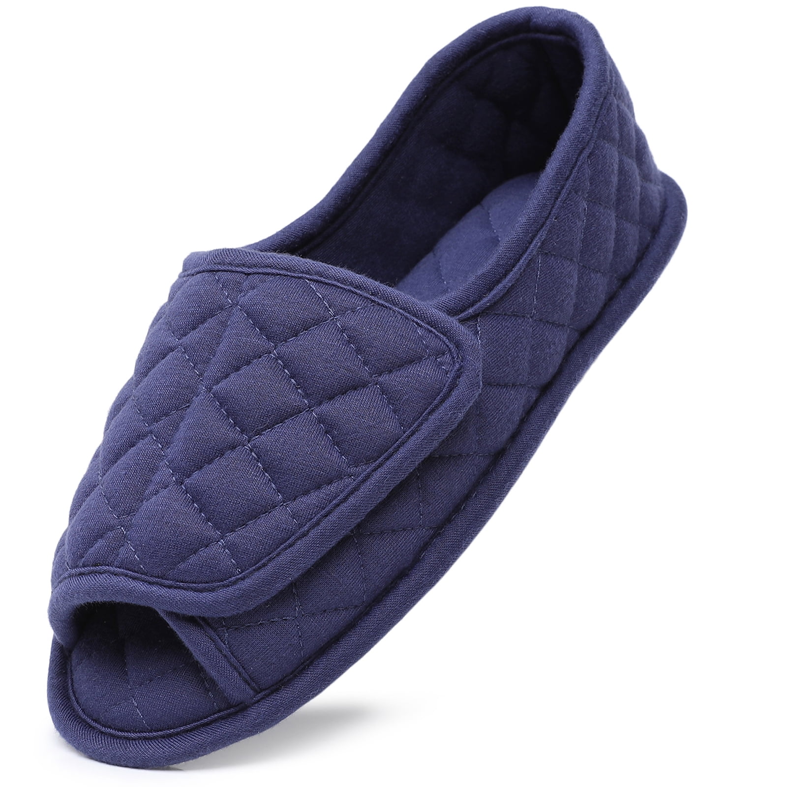 Open Toe Plaid Slippers for Women Memory Foam Adjustable Hook & Loop ...