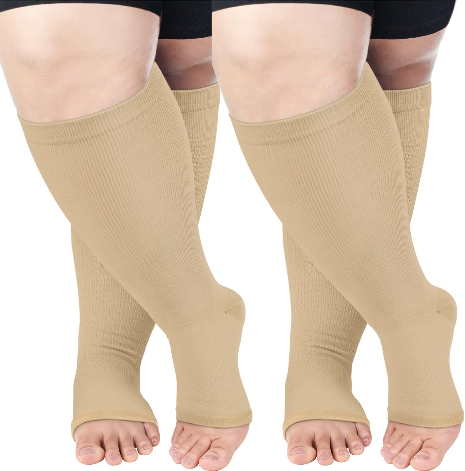 Open Toe Plus Size Compression Socks Wide Calf, Extra Large Knee High ...