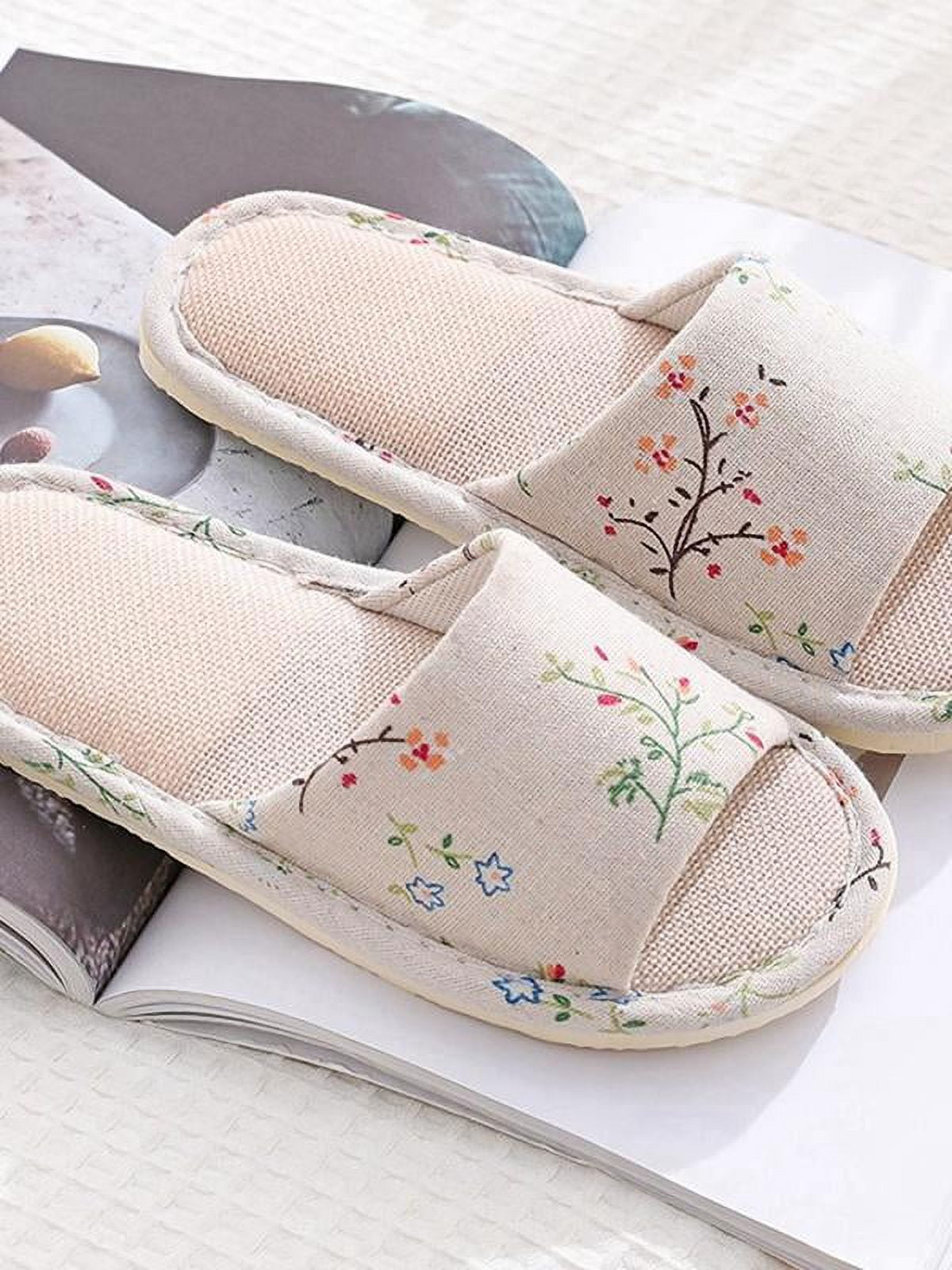 Open Toe Slippers Indoor Soft Foam Linen Slippers Washable for Men and ...