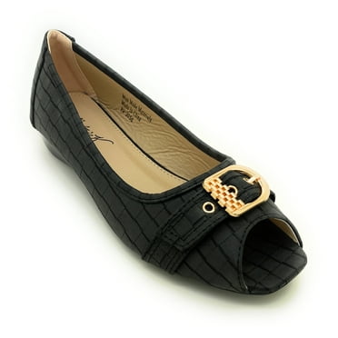 Victoria K Snake Skin Texured Rhinestones Double Bow Wedge Flats (Women ...