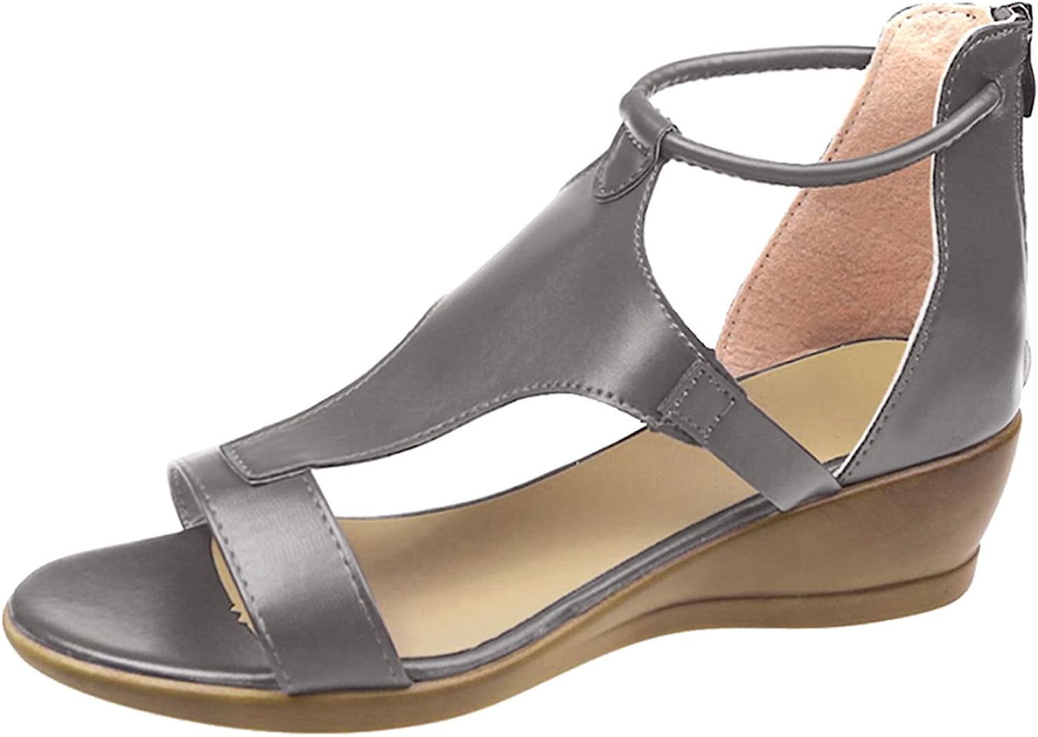 Open Toe Wedge Sandals For Women Dressy Casual Summer Zipper Back ...
