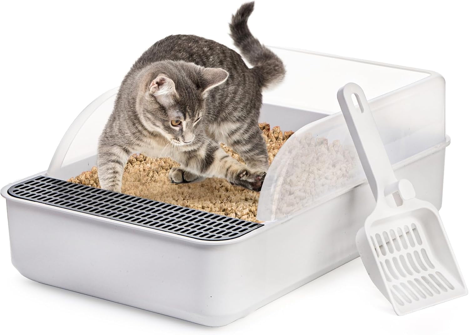 Open Top Cat Litter Box with High Side, Anti-Splashing Cats Litter Pan ...