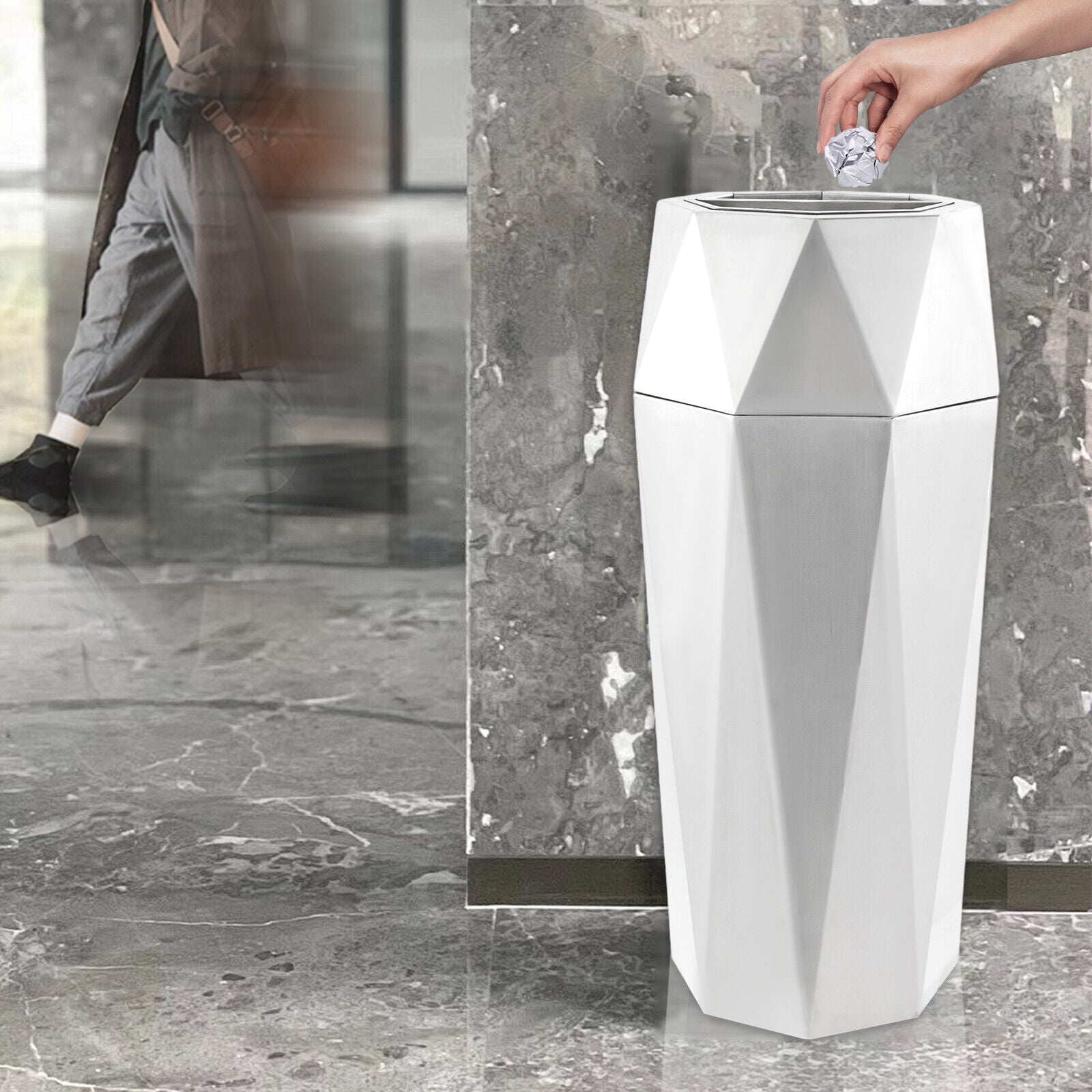 Open-Top Commercial Garbage Can Silver Indoor Large Trash Can 27.56in ...