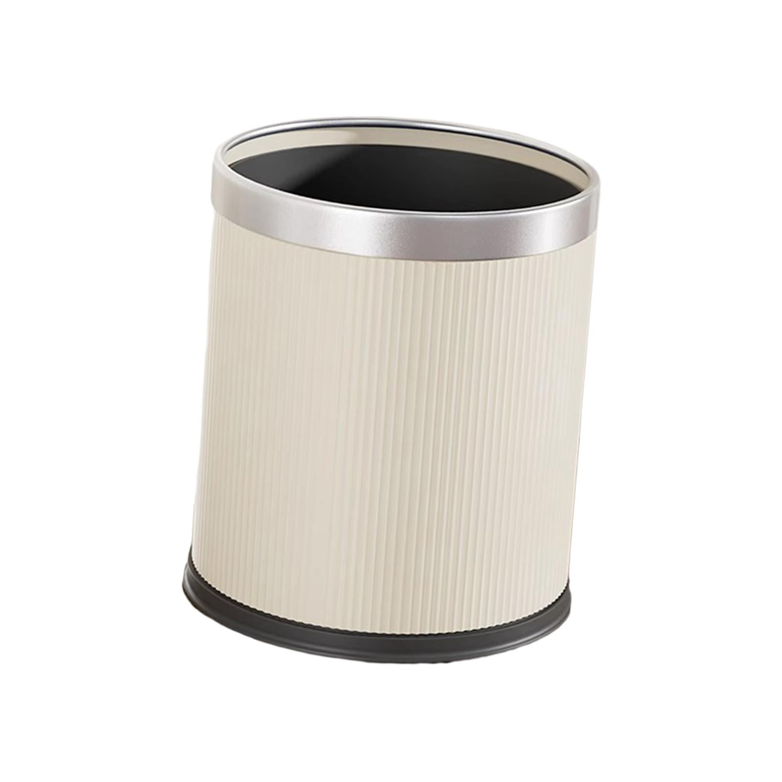 Open Top Trash Can Kitchen Trash Bin Trash Bucket Rustic Large Capacity Dustbin Waste Can Garbage Can for Apartment Guestroom Butter White