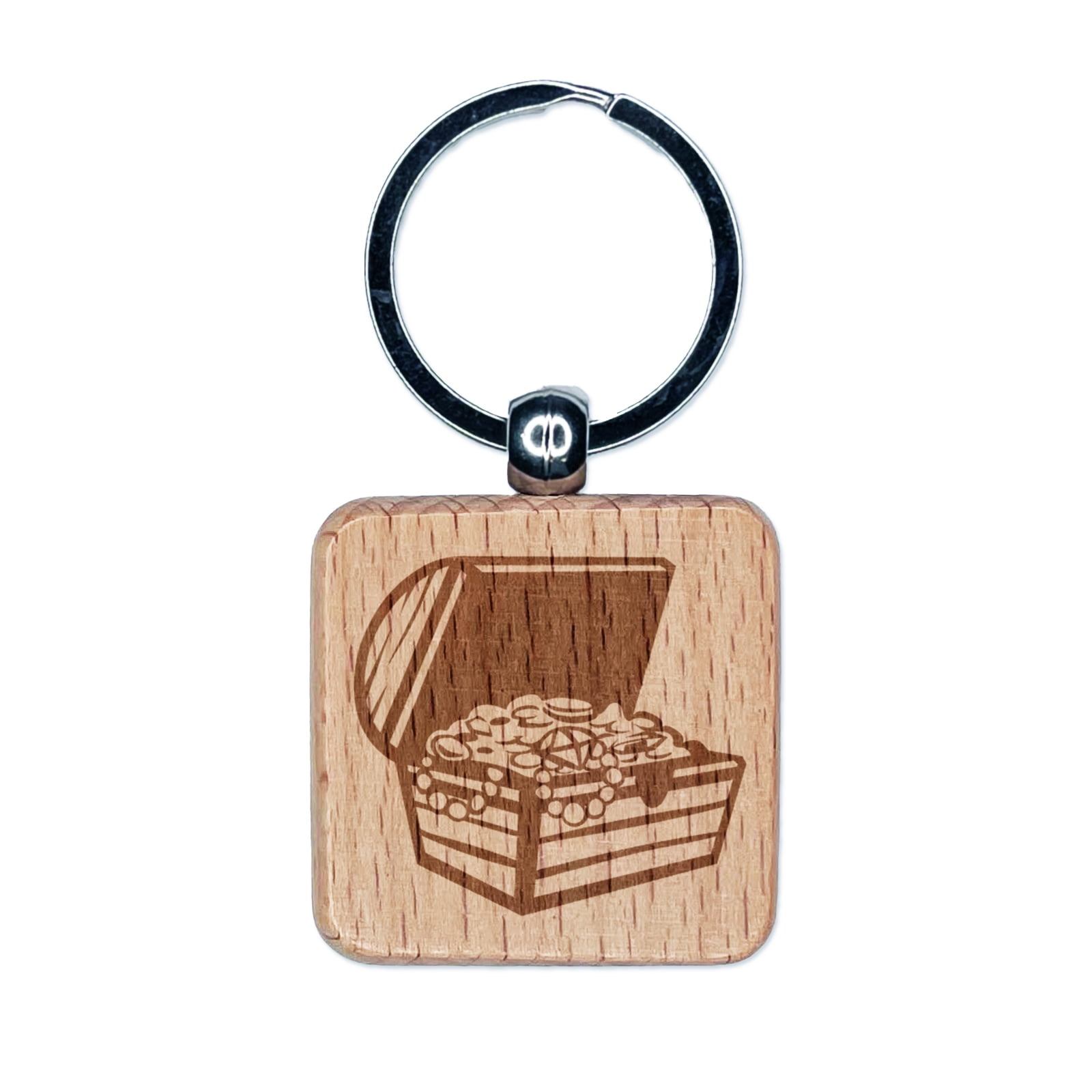 Open Treasure Chest with Gold Pirate Booty Square Keychain Charm Tag ...