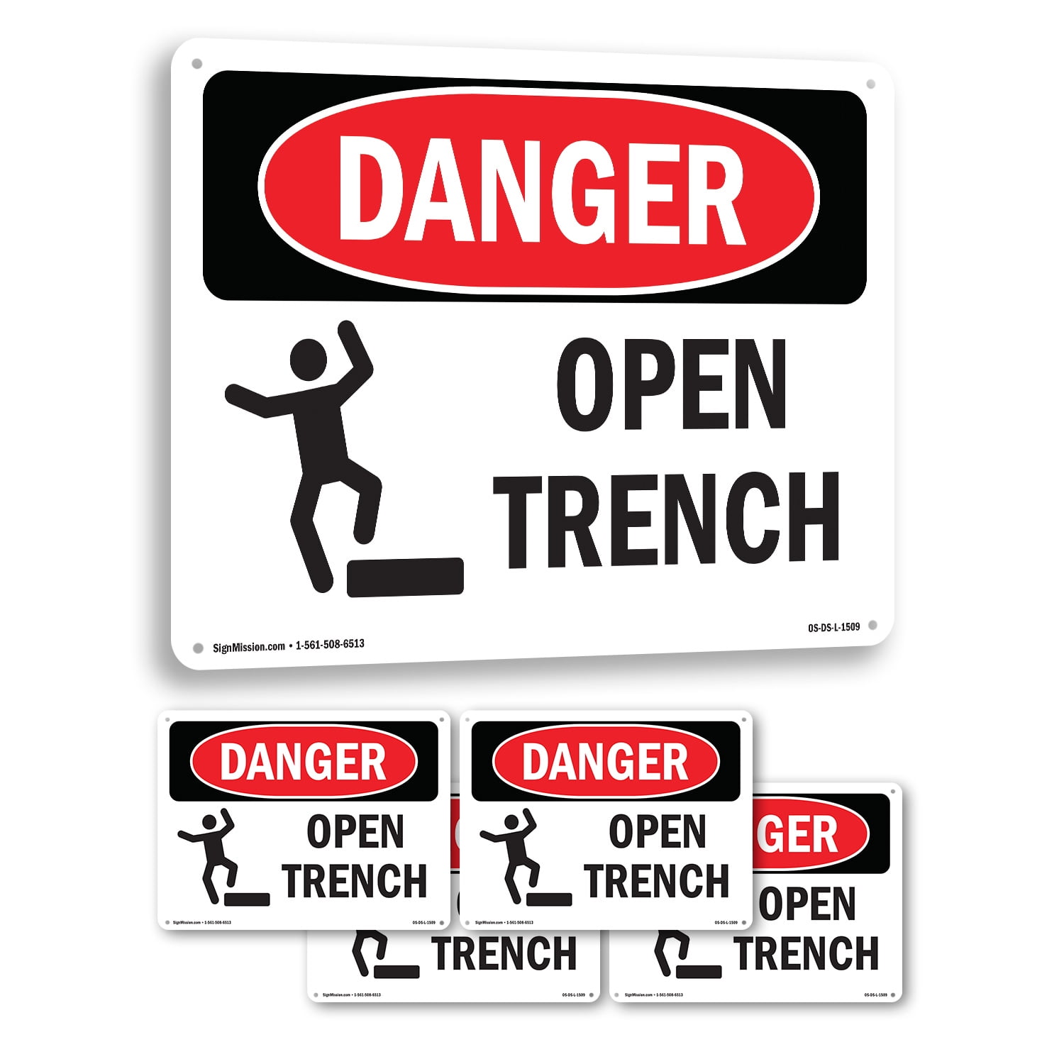 Open Trench OSHA Danger Aluminum Sign 10 Inch x 7 Inch - 5 Pack ...