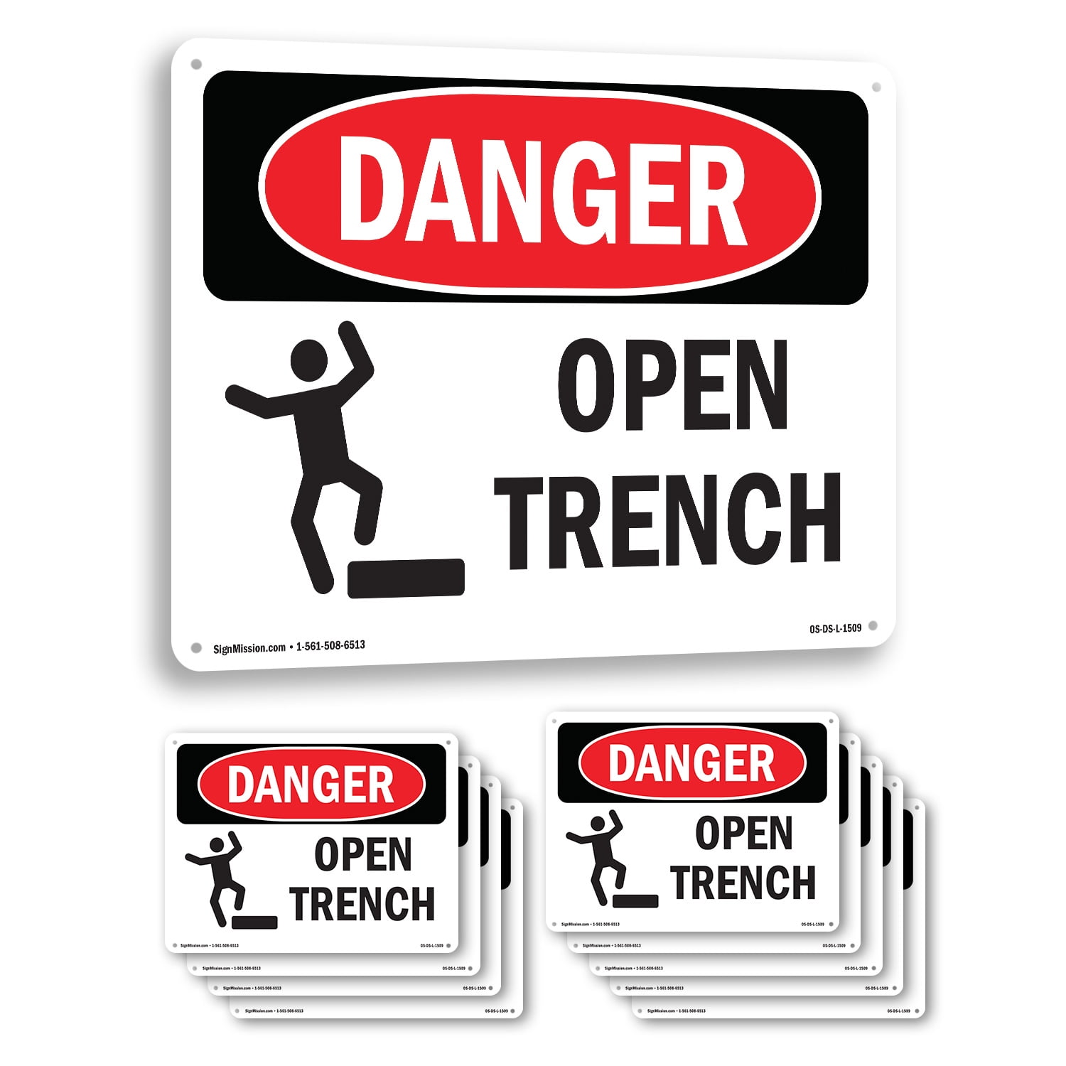 Open Trench OSHA Danger Rigid Plastic Sign 18 Inch x 12 Inch - 10 Pack ...