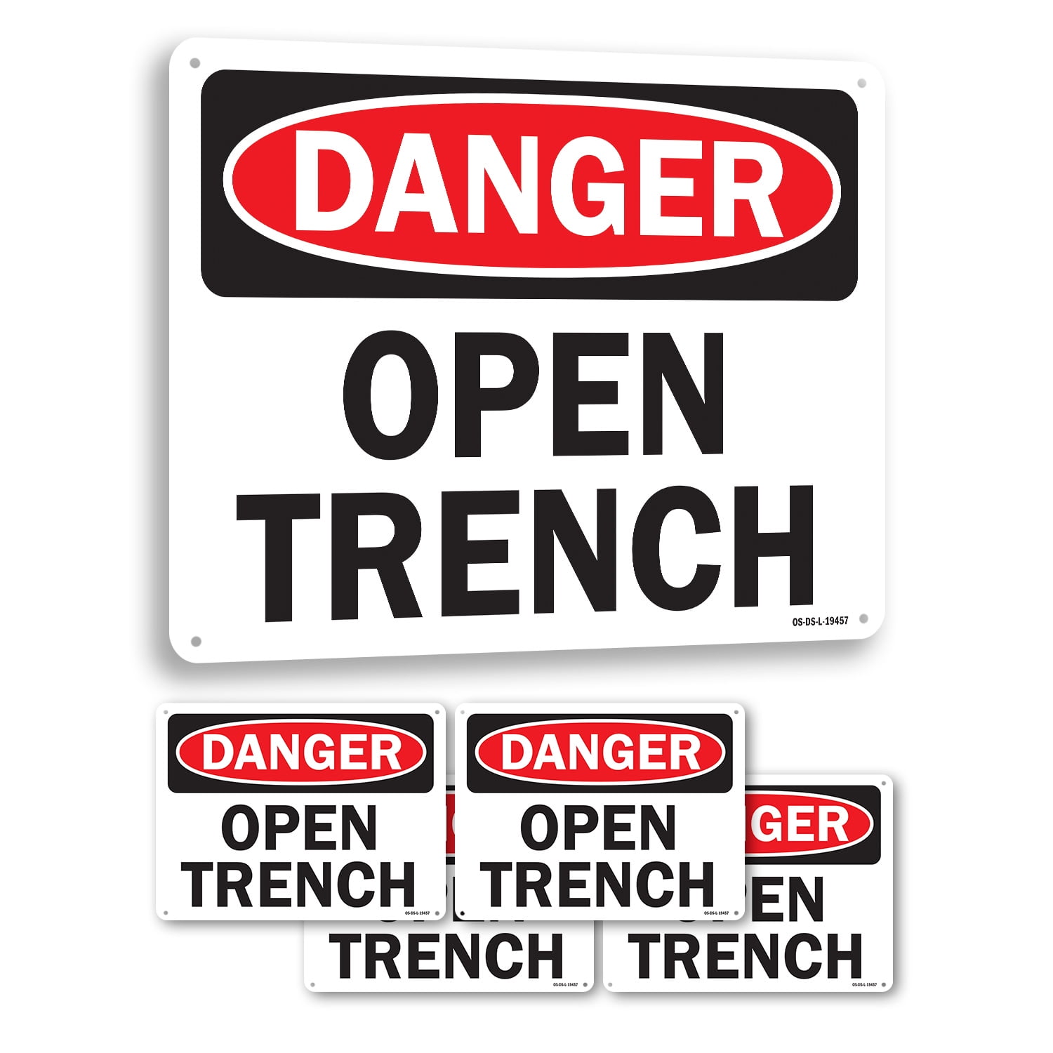 Open Trench OSHA Danger Rigid Plastic Sign 24 Inch x 18 Inch - 5 Pack ...
