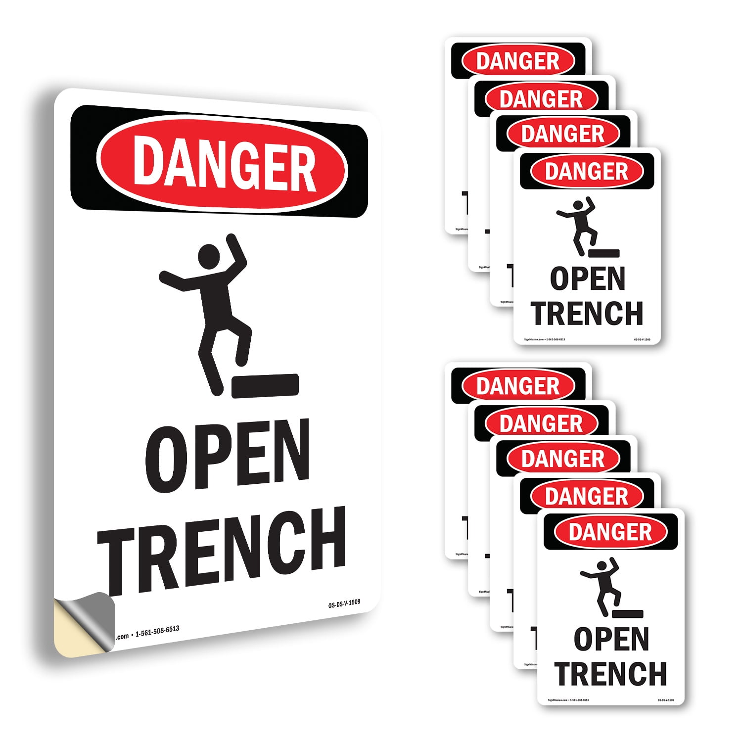 Open Trench OSHA Danger Vinyl Decal Label 14 Inch x 10 Inch - 10 Pack ...