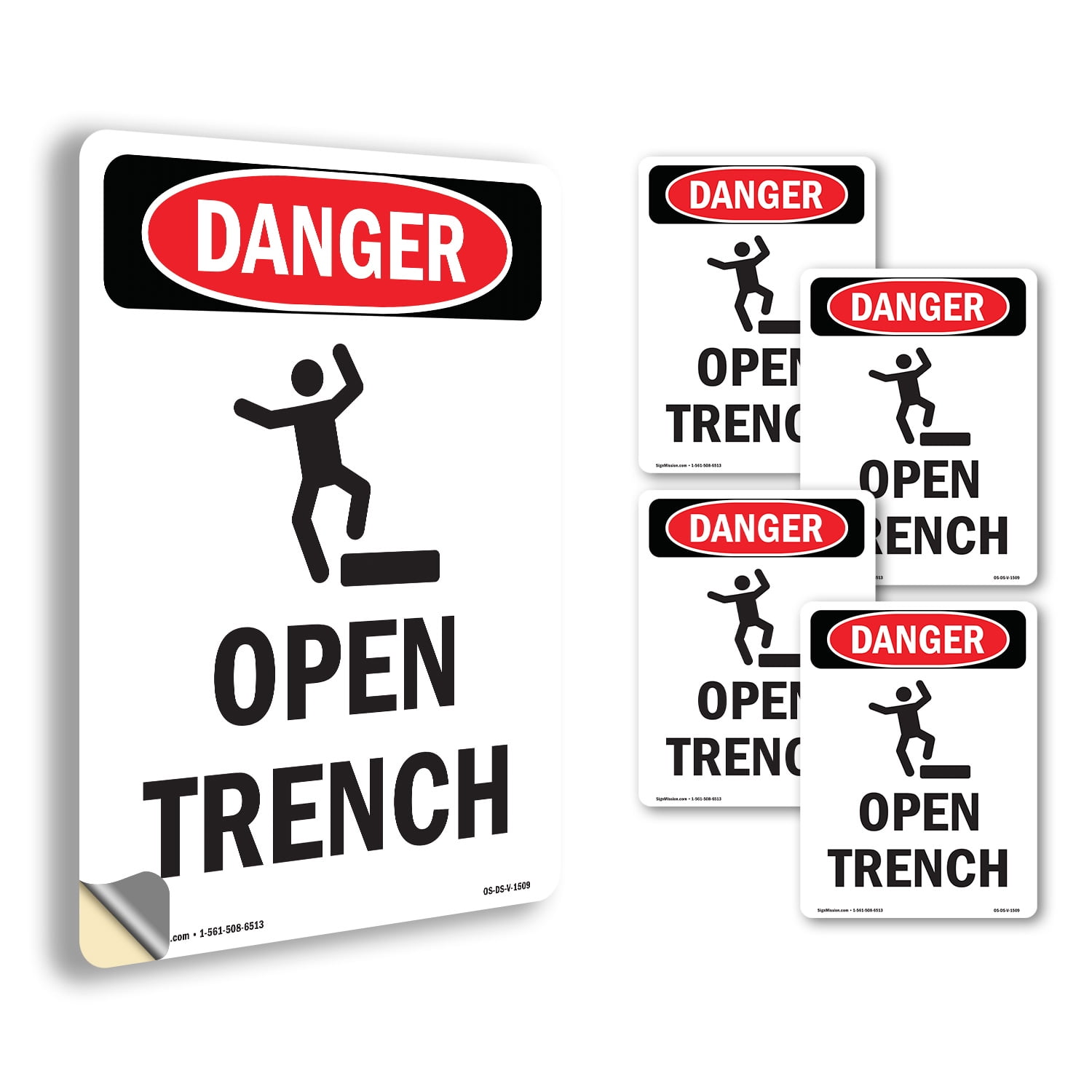 Open Trench OSHA Danger Vinyl Decal Label 18 Inch x 12 Inch - 5 Pack ...