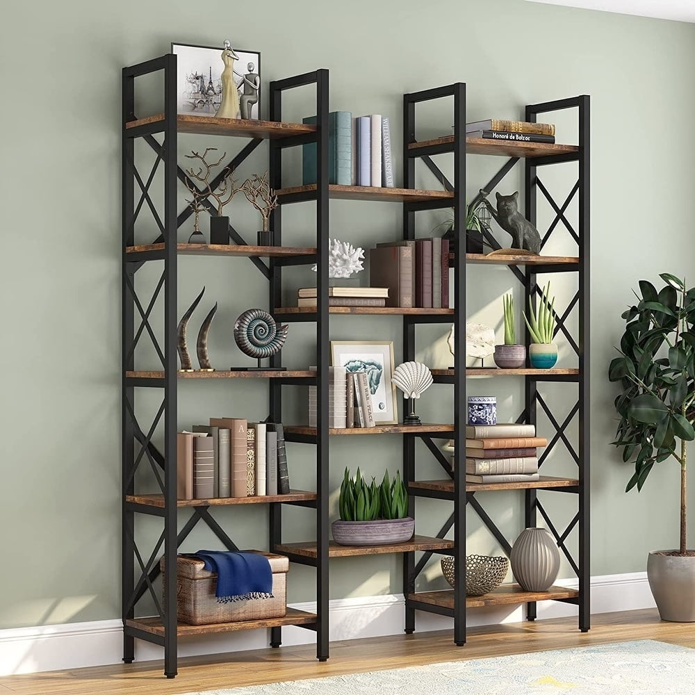 Open Triple Wide 5 Shelf Bookcase Industrial Etagere Bookshelf for Home Office Brown 59 W N A Adjustable Shelving Bookshelves Industrial Vintage Walmart Business Supplies