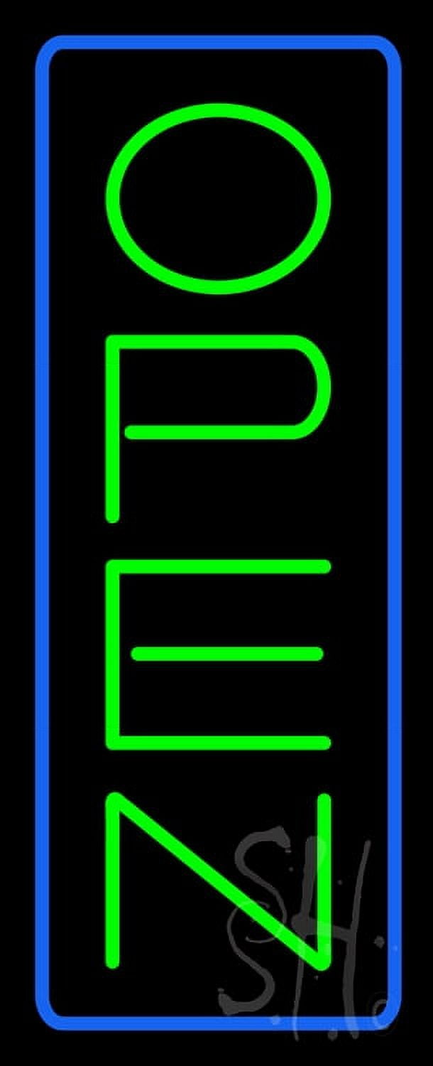 Open - Vertical Green Letters with Blue Border LED Neon Sign 13 x 32 ...