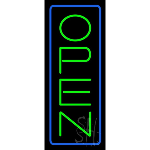 Open - Vertical Green Letters with Blue Border LED Neon Sign 13 x 32 ...