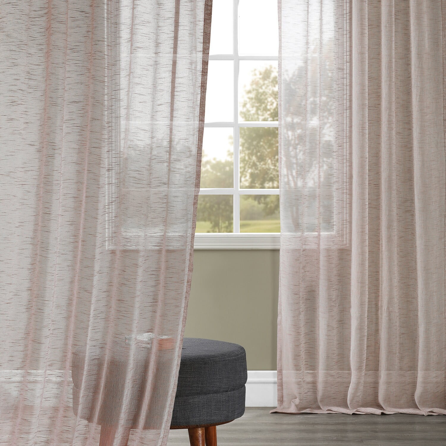 Open Weave Cinder Grey Linen Sheer (1 Panel), Open Weave Cinder Grey ...