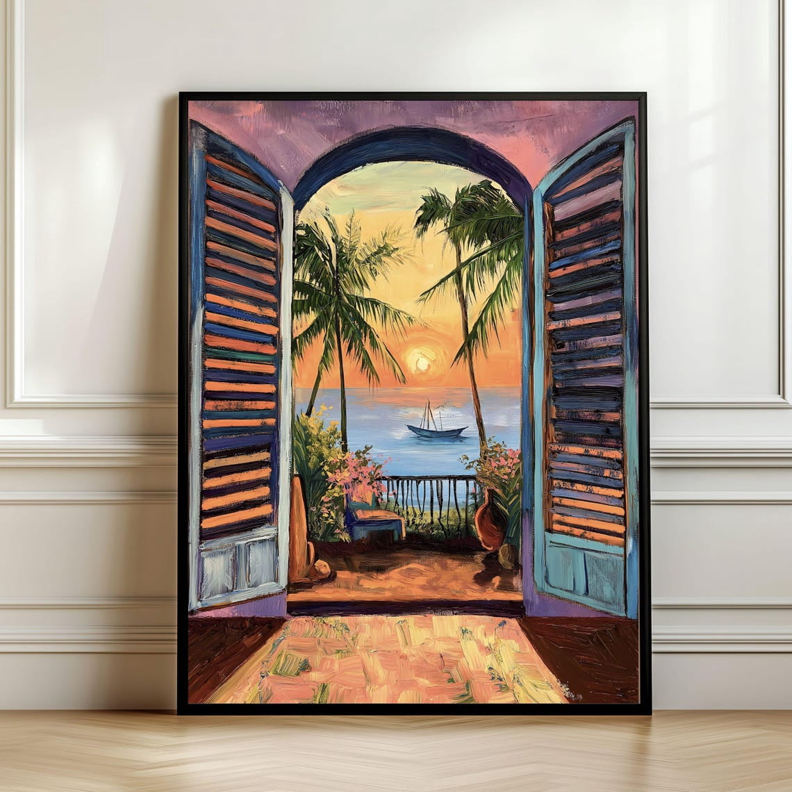 Open Window Art Printable Coastal Landscape Art Poster Mediterranean ...