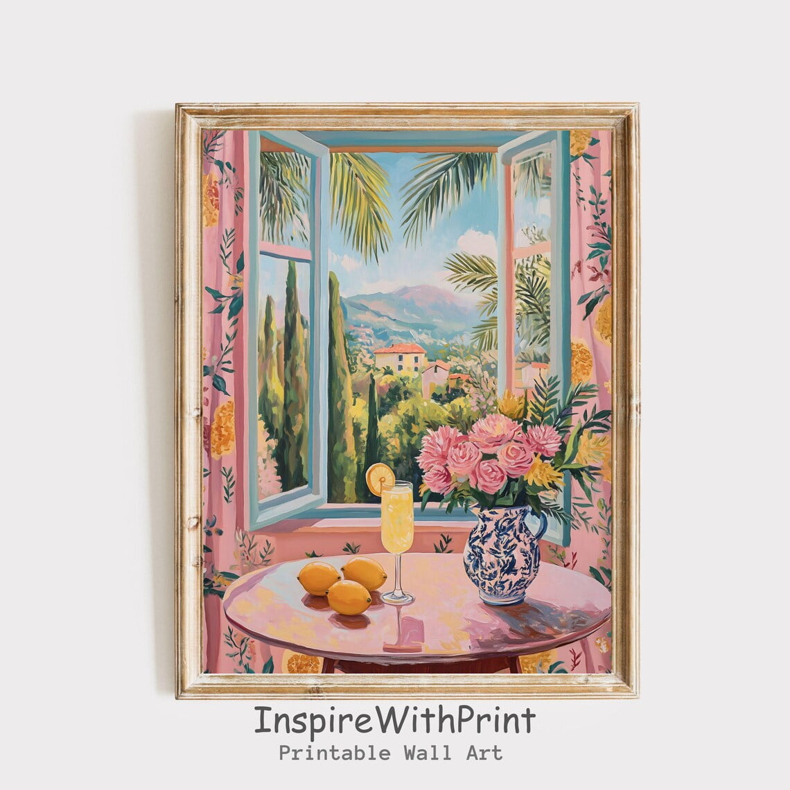 Open Window Art Printable Coastal Lemon Art Poster Mediterranean Window ...