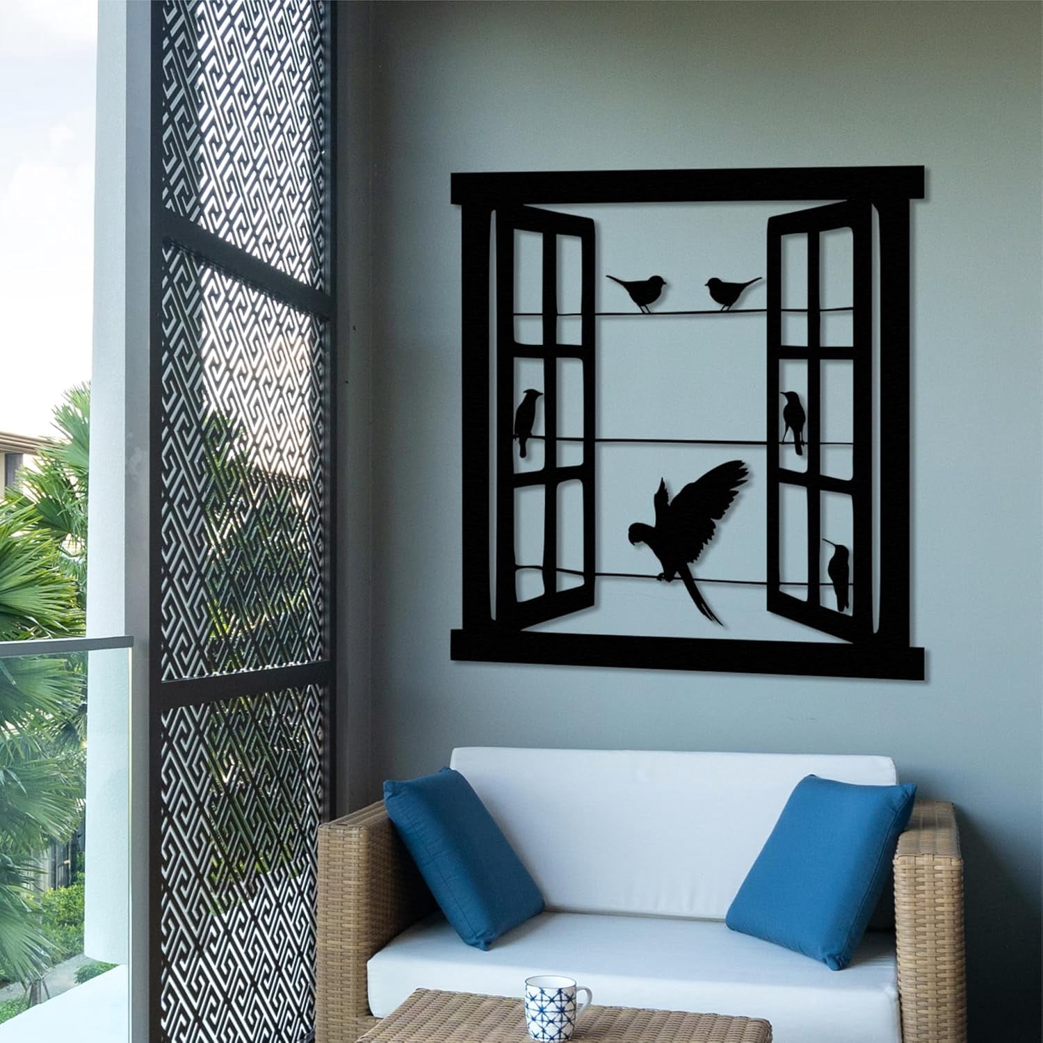 Open Window Metal Wall Art with Birds Silhouette, Modern Nature ...
