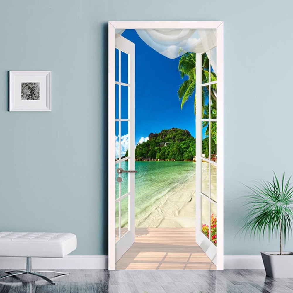 Open Window Outside Landscape Door Sticker Mural Cover Waterproof PVC ...