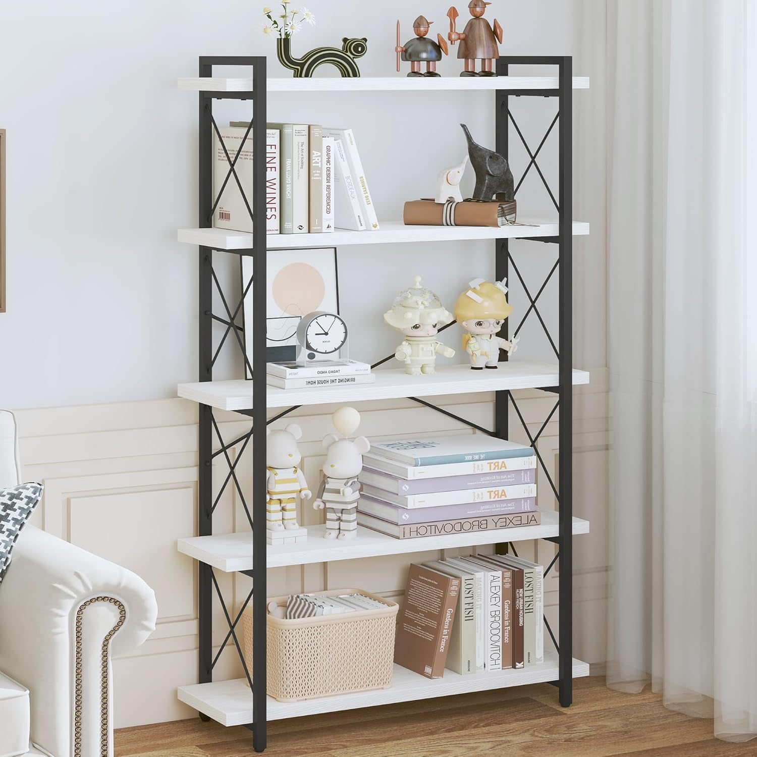Open bookshelf, freestanding high bookshelf, metal frame - Walmart.com