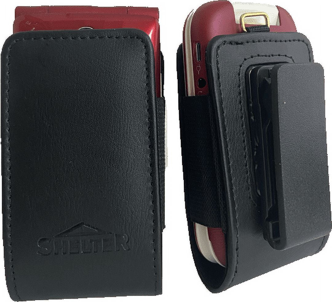 Open top Rugged leather case with Pinch clip that rotates fits LG ...