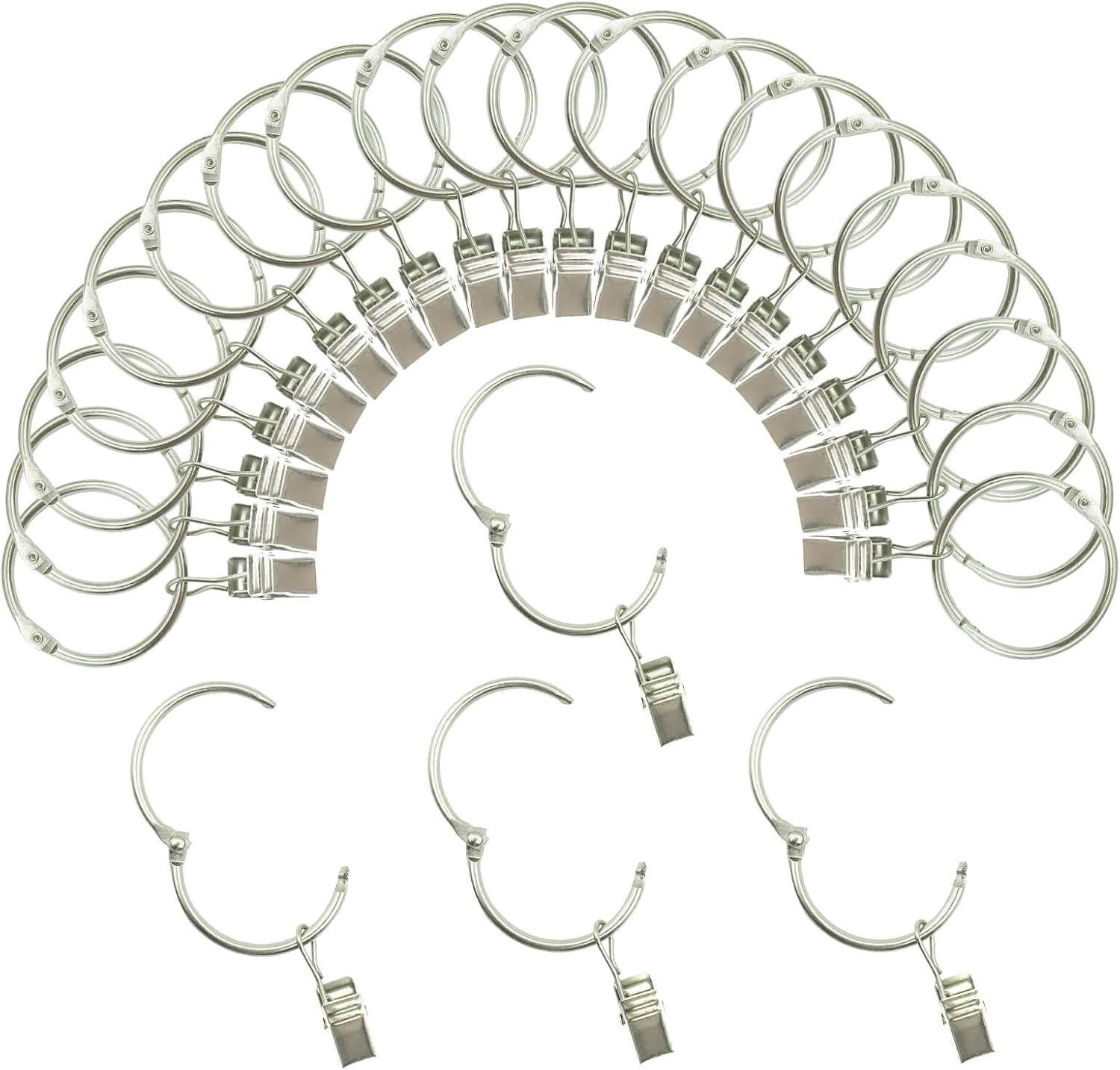 Openable Curtain Rings with Clips 3 inch Interior Diameter 24 Pack ...