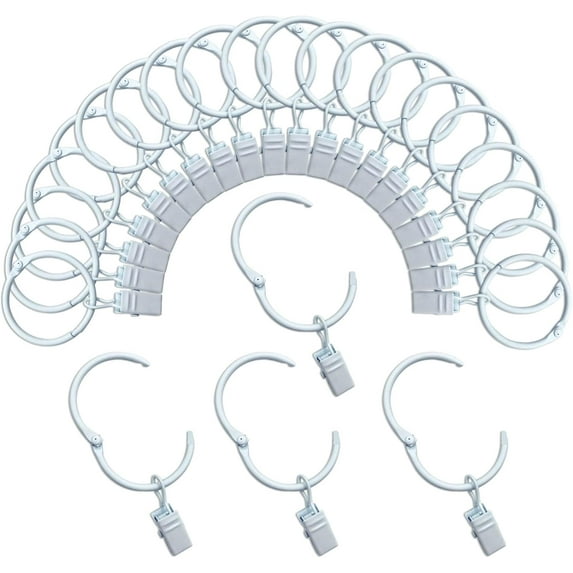 Openable Curtain Rings with Clips 3 inch Interior Diameter 24 Pack ...