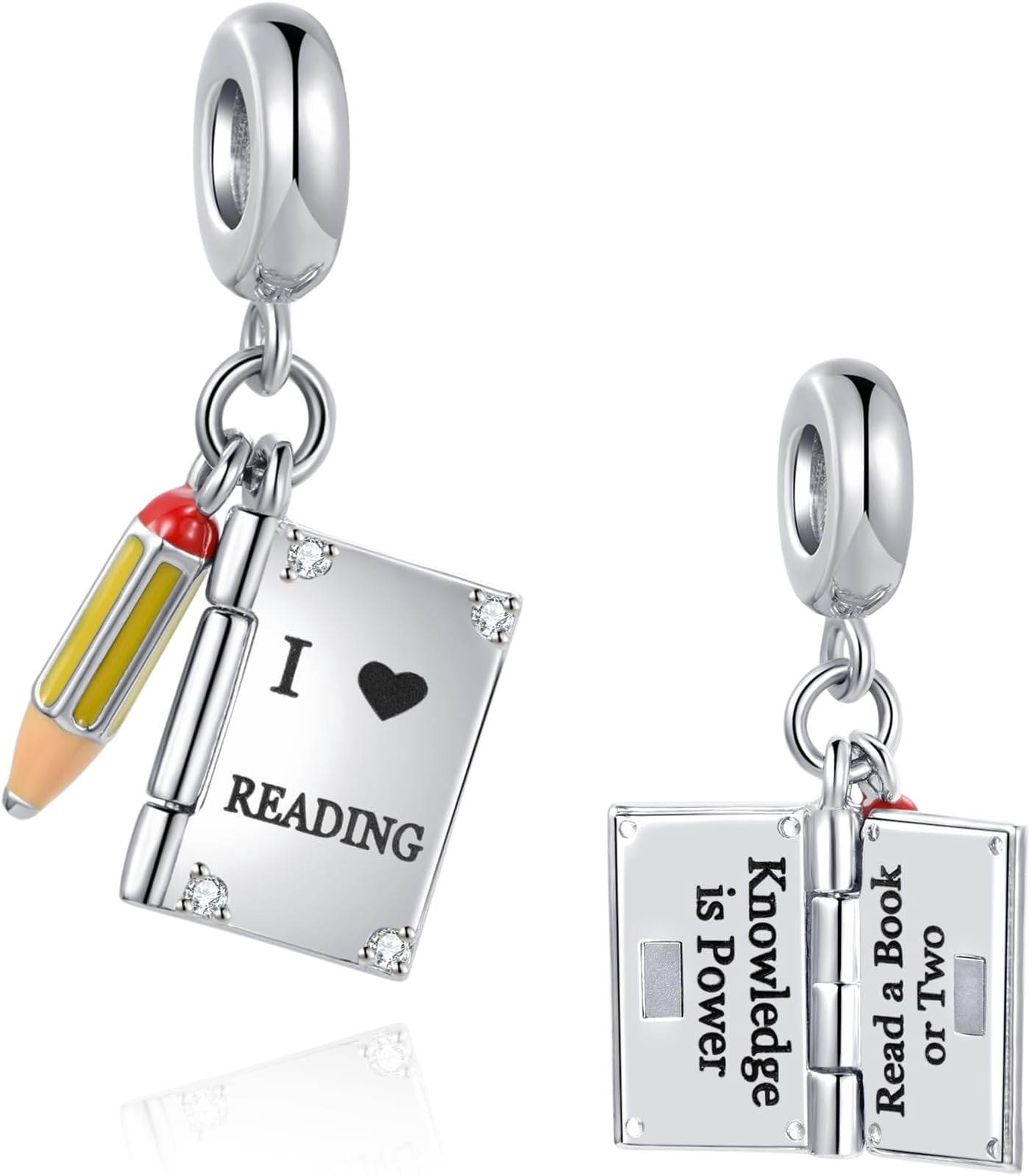 Openable Knowledge is Power I Love Reading Book Pencil Charm Compatible ...