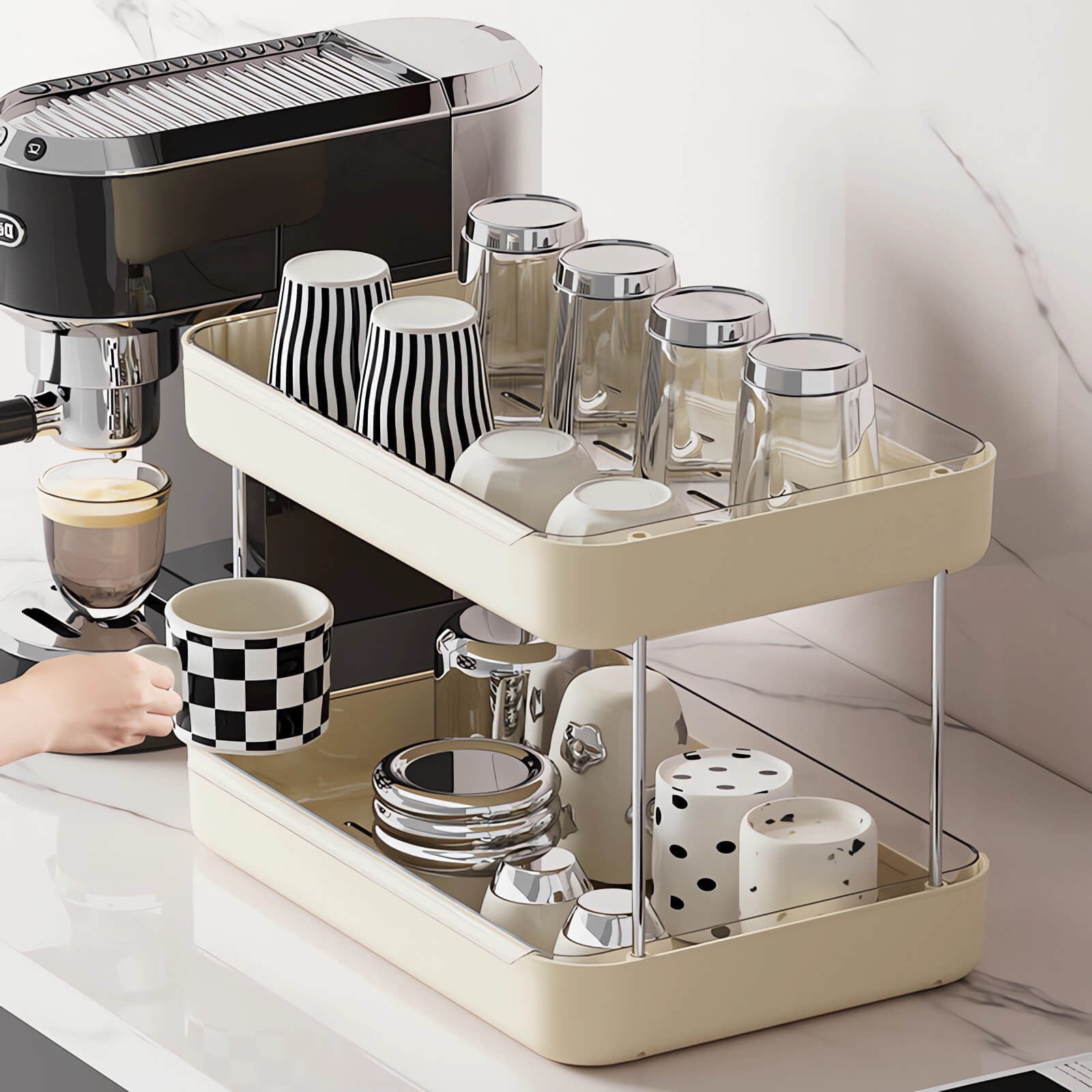 Openpig 2-Tier Coffee Cup Organizer, Coffee Bar Organizer, Whiskey Tray ...