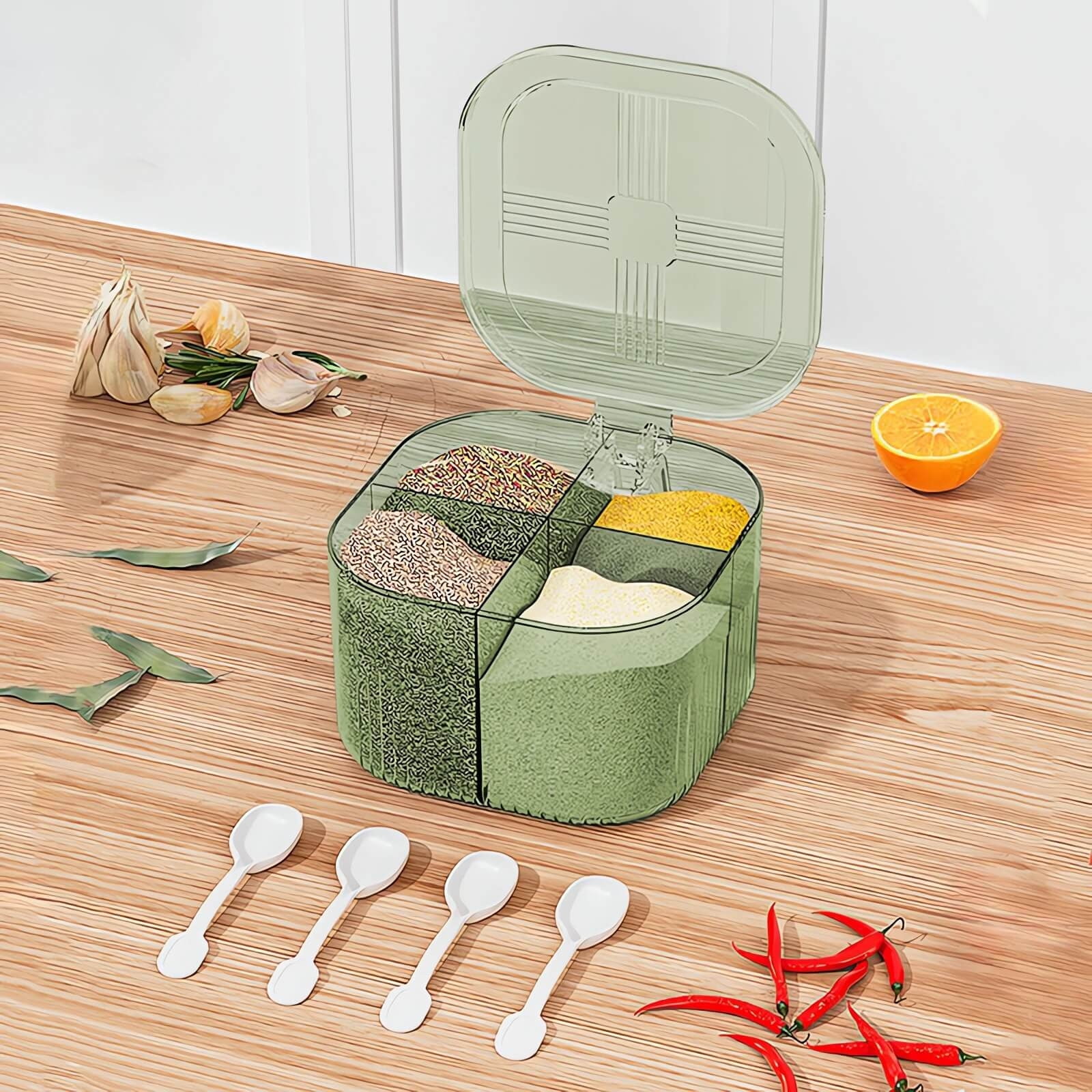 Openpig 4 Compartments Seasoning Box with Cover and 4 Serving Spoons ...