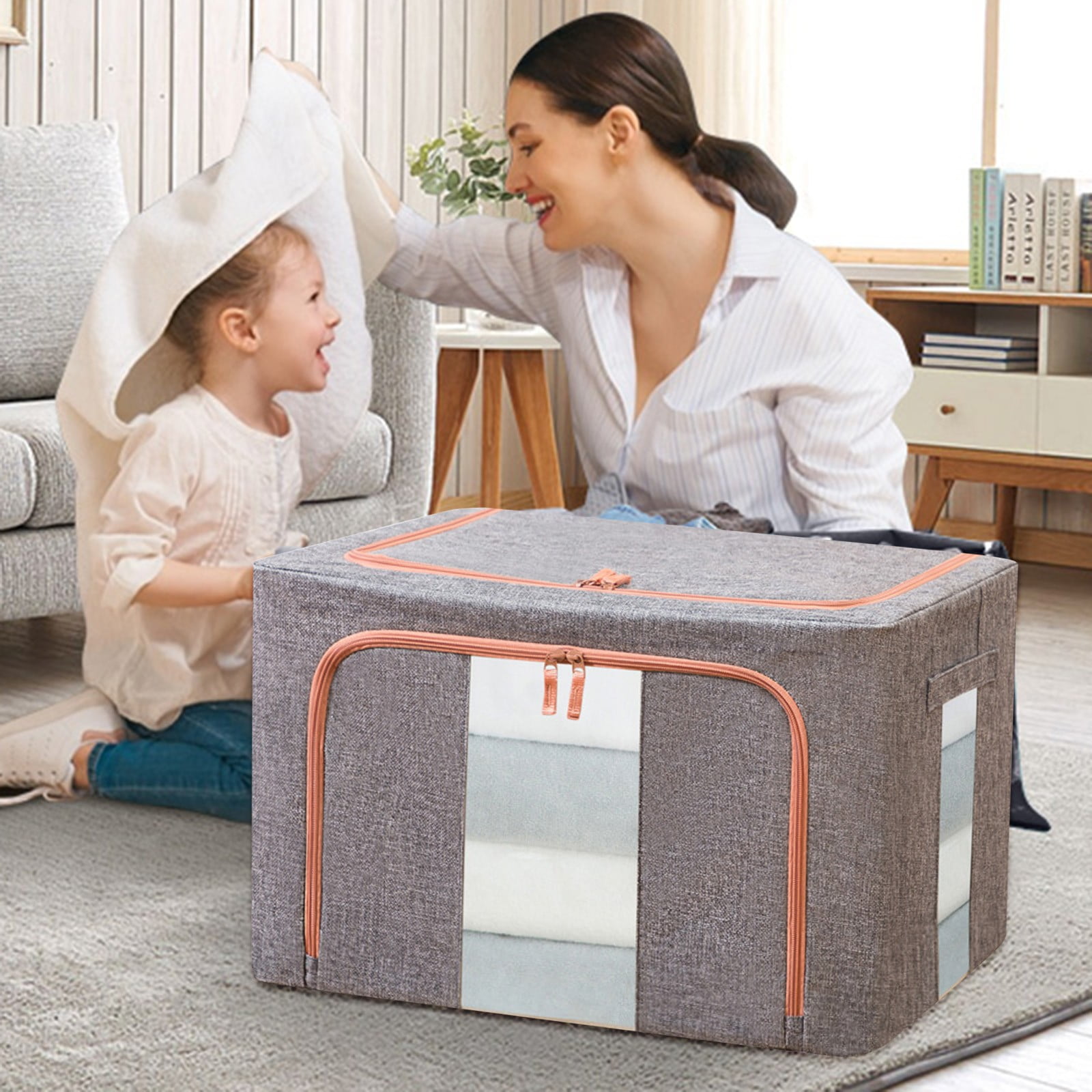 Openpig Cotton Linen Fabric Storage Bin Box with Steel Frame Foldable ...