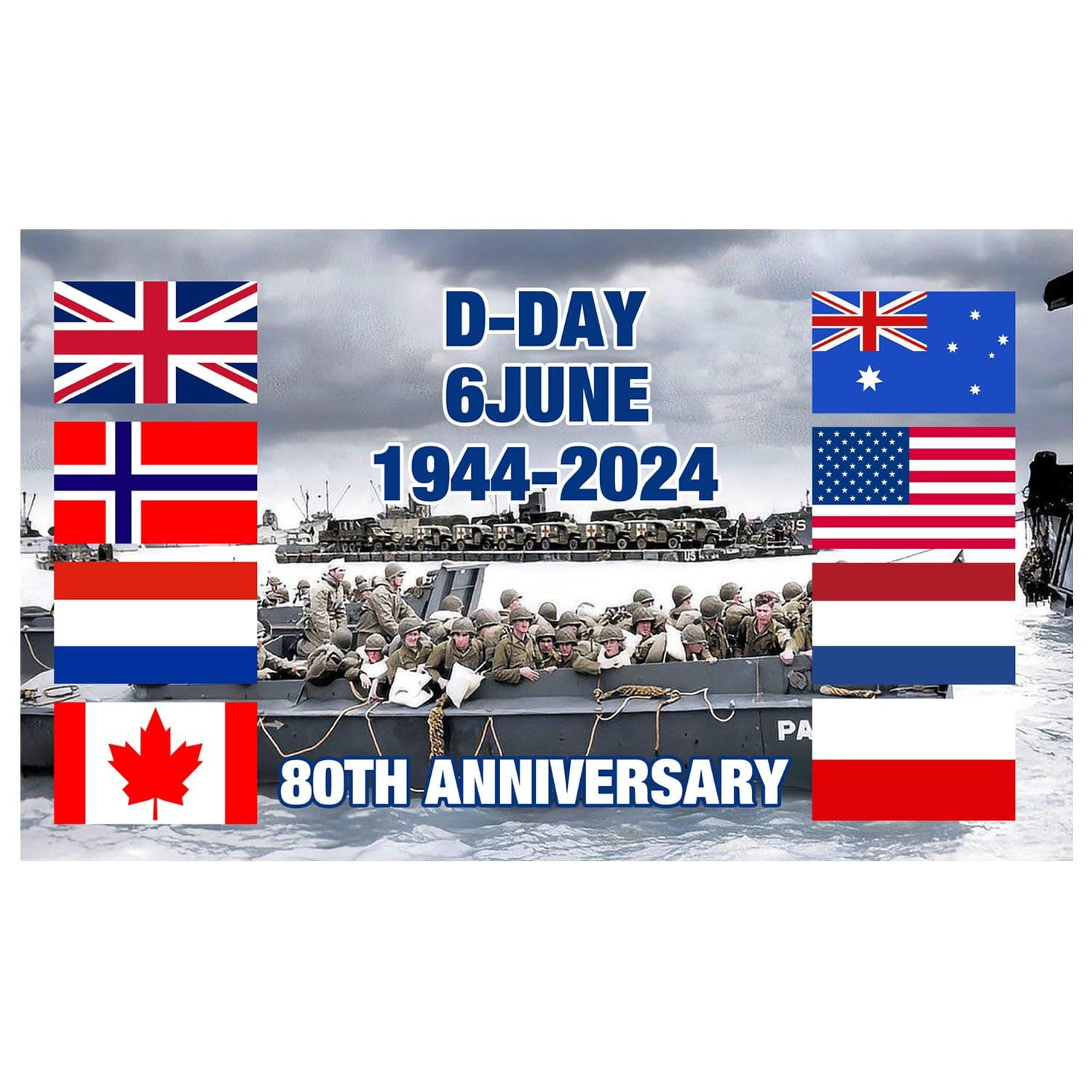 Openpig D DAY 80th Anniversary Flag Banner Decorations Normandie One ...