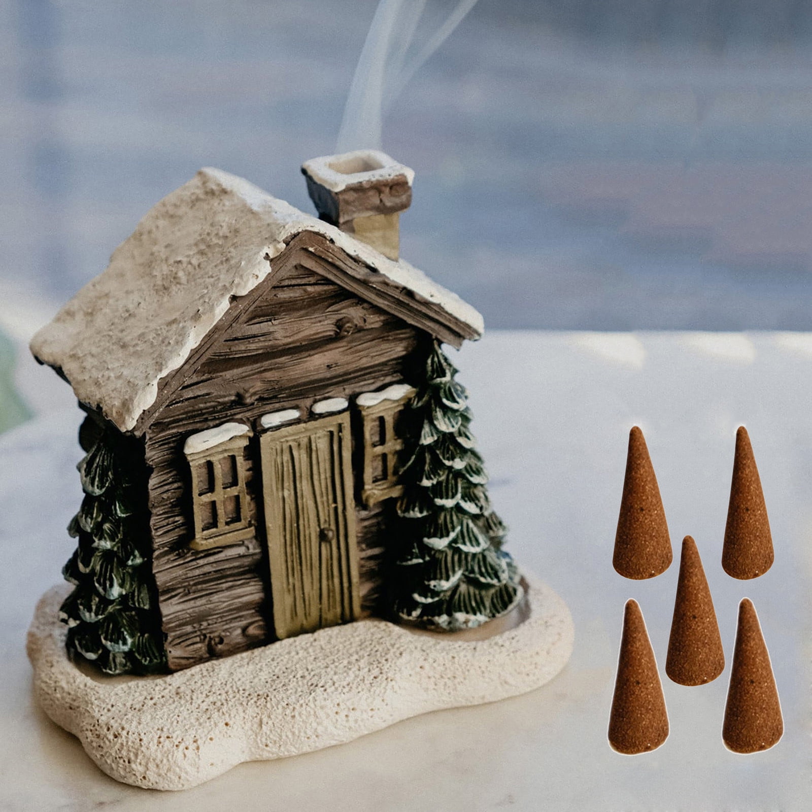 Openpig Log Cabin Incense Burner - Log Cabin Snowy Winter Incense ...