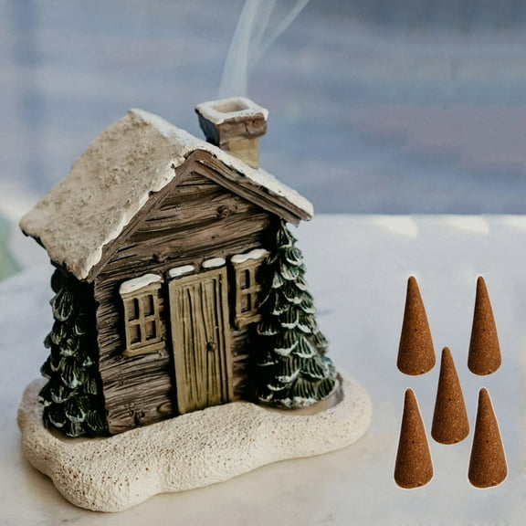 Min Log Cabin Snowy Winter Incense Cone Burner,Christmas Village Resin ...