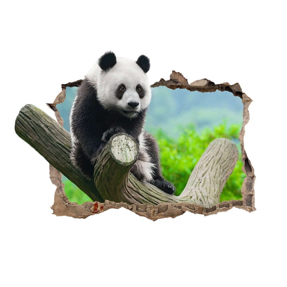 Openpig Panda Bear Wall Decal Wild Animal 3D Smashed Wall Art Sticker ...