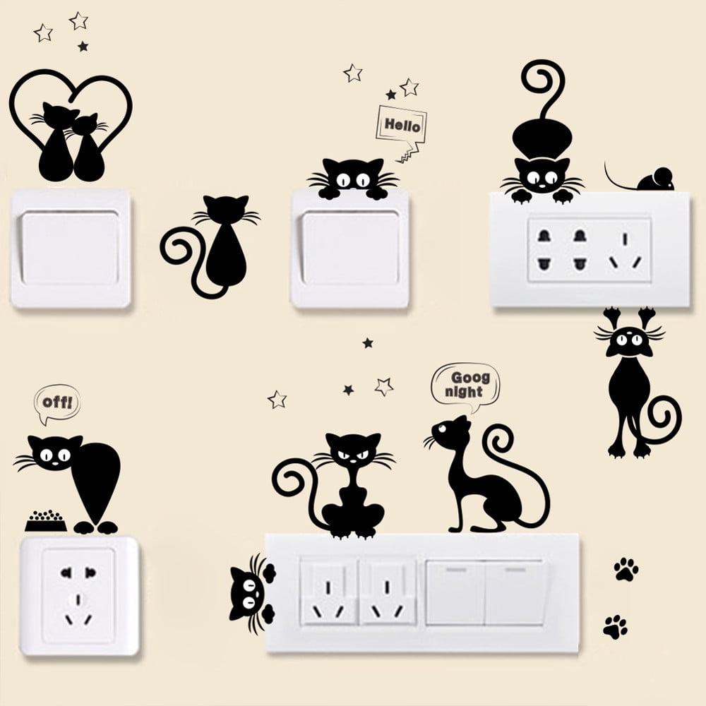 Openpig Removable Switch Sticker, Light Switch Decor Decals, Cute Cats ...