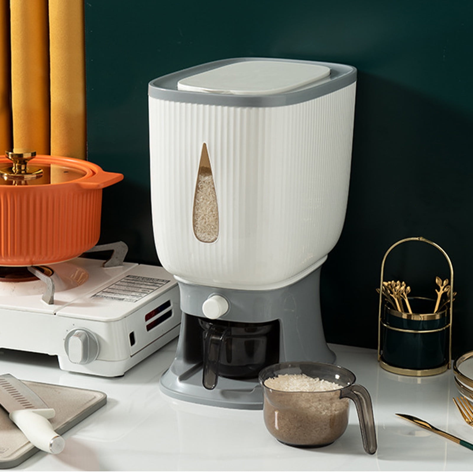 Openpig Rice Dispenser, Home Rice Dispenser with Measuring Cup, Flour ...