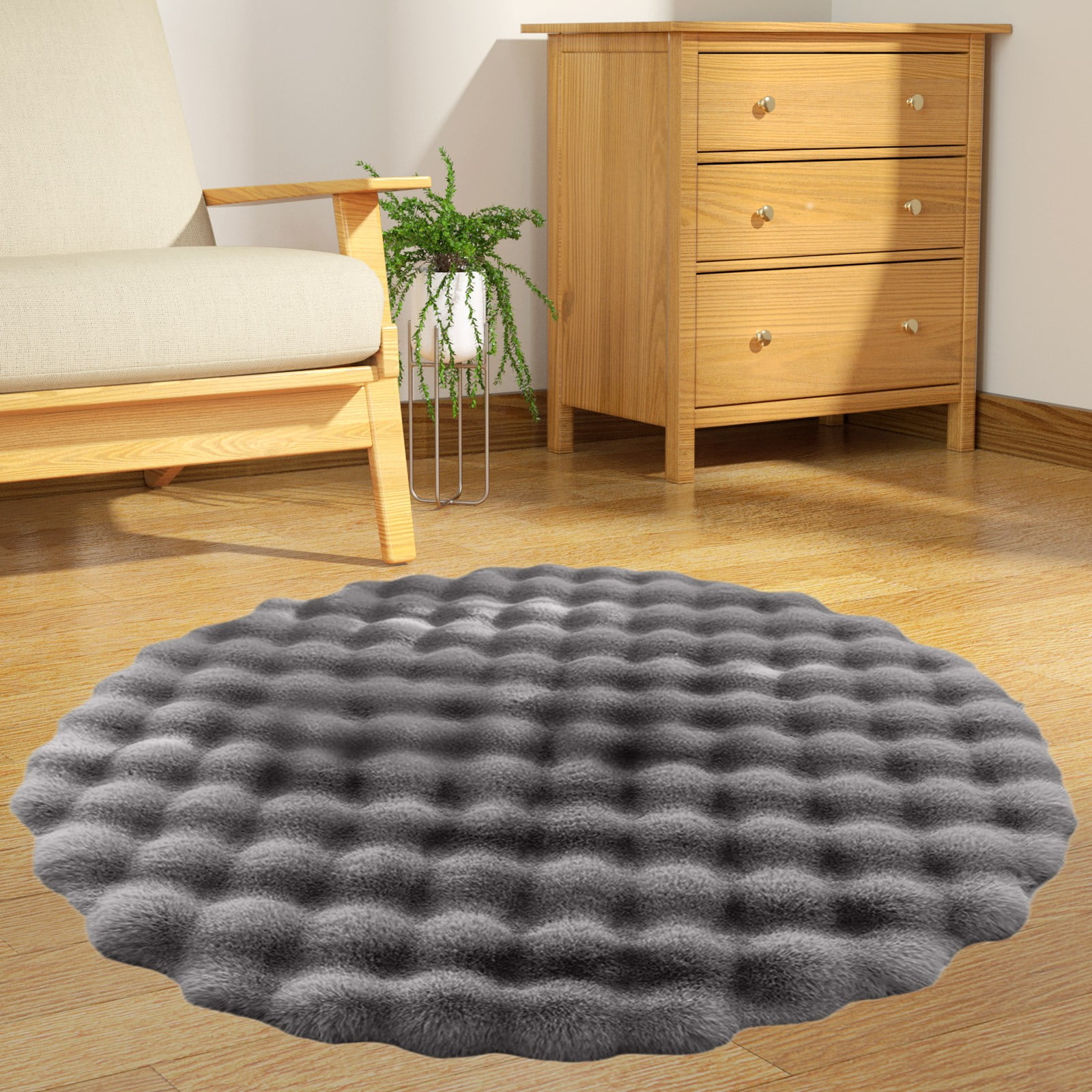 Openpig Round Rug 23.6 Inches Light Brown Circle Rug Faux Sheepskin Rug ...