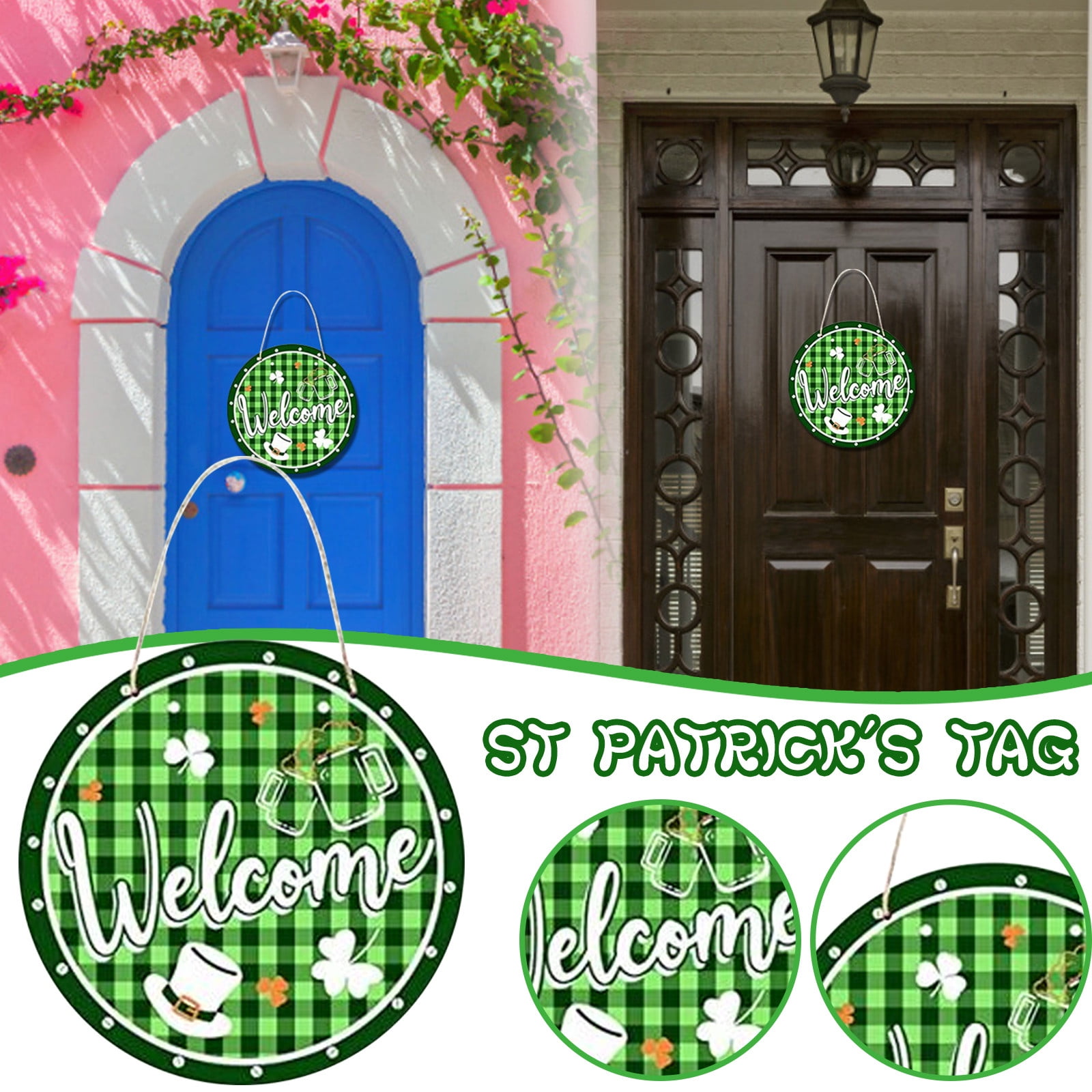Openpig St. Patrick's Day Door Sign Wooden Shamrock Wreaths for Front ...