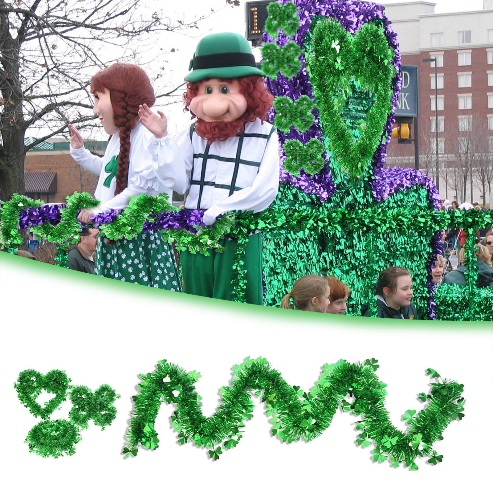 Openpig St Patrick's Day Tinsel Garland Shamrock Green Metallic Garland ...