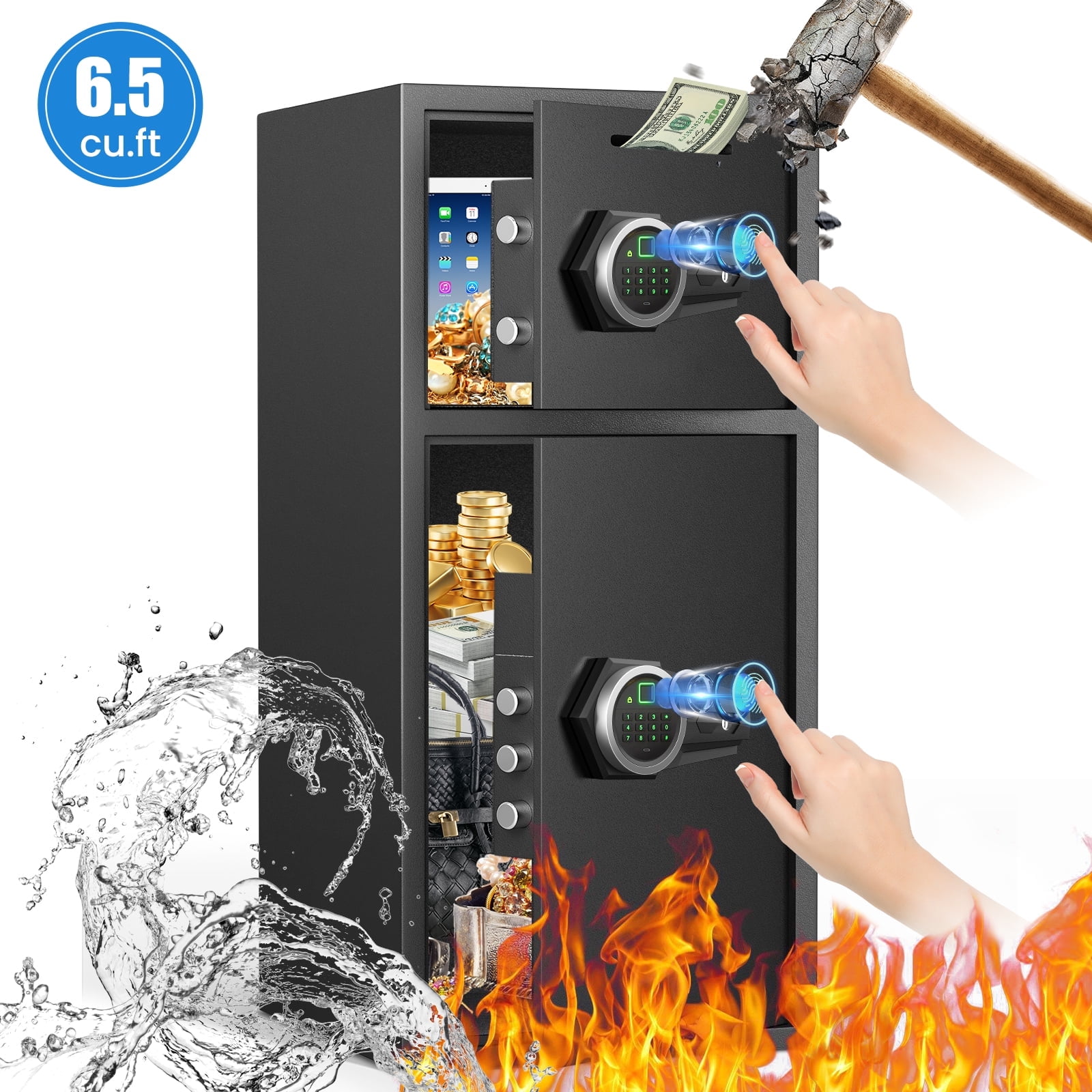 Karbeen 6.5 Cuft Large Biometric Fingerprint Home Safe Fireproof Waterproof, Anti-Theft Money ...