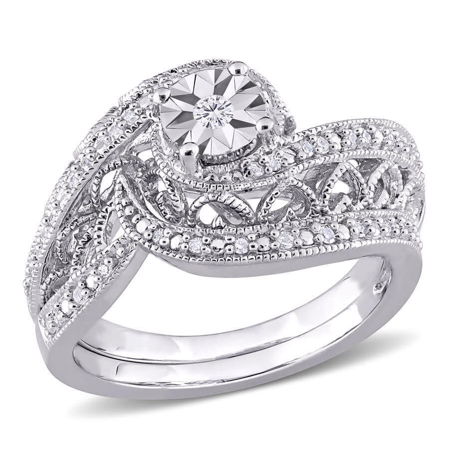 Openwork Filigree Diamond Engagement Ring Set, Vintage Bridal Ring Set ...