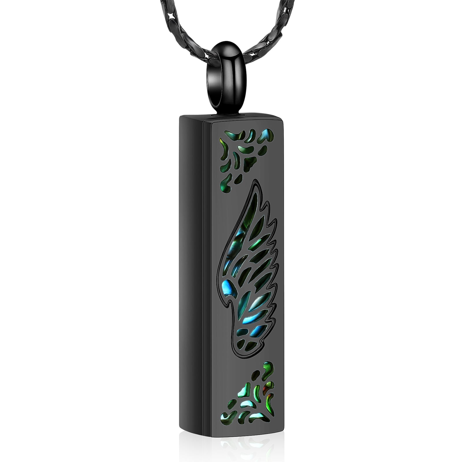 Openwork Wings Abalone Shell Long Bar Urn Pendant Memory Necklace for ...