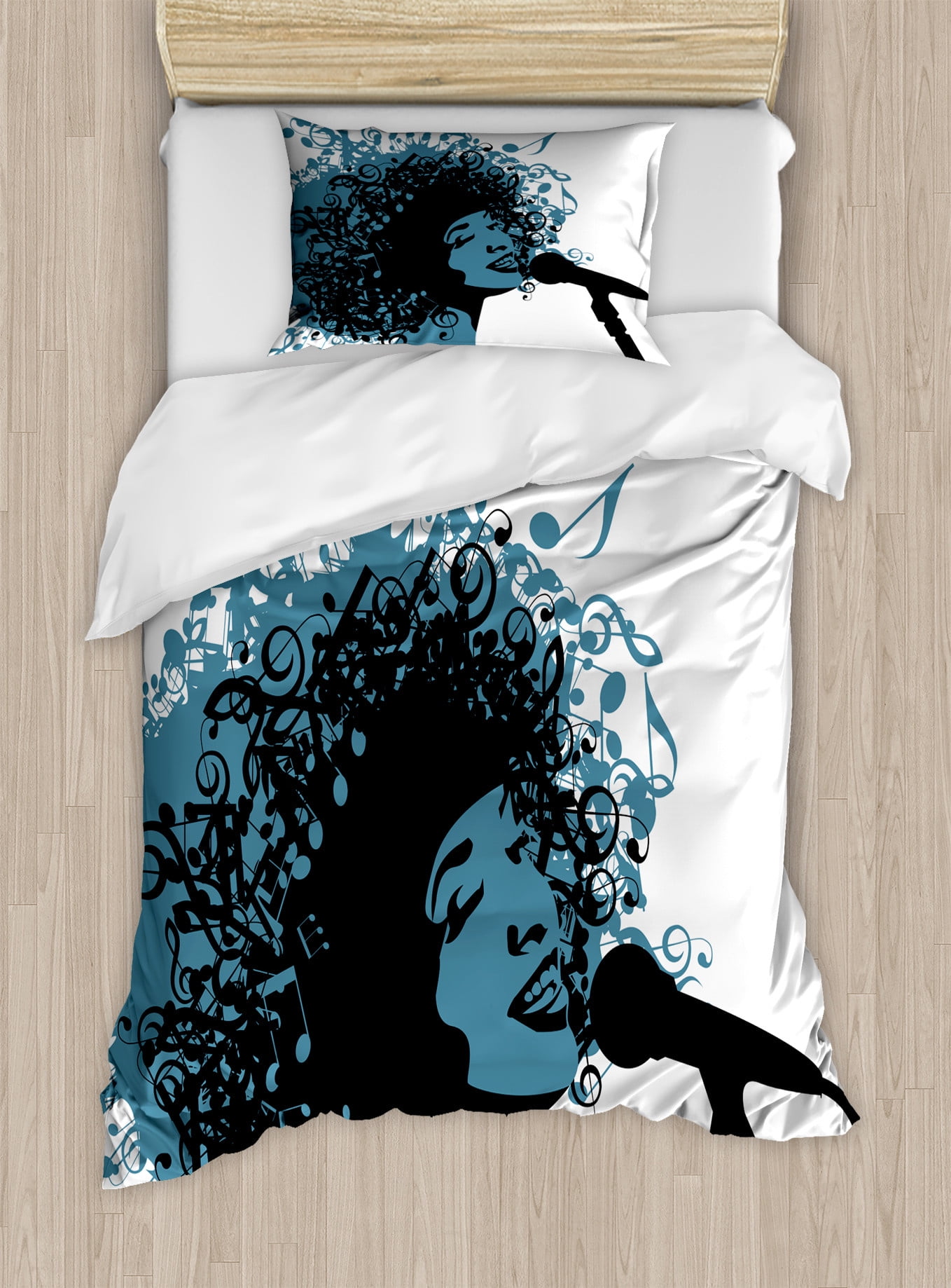 Opera Duvet Cover Set, Abstract Jazz Themed Image with Woman Singer ...