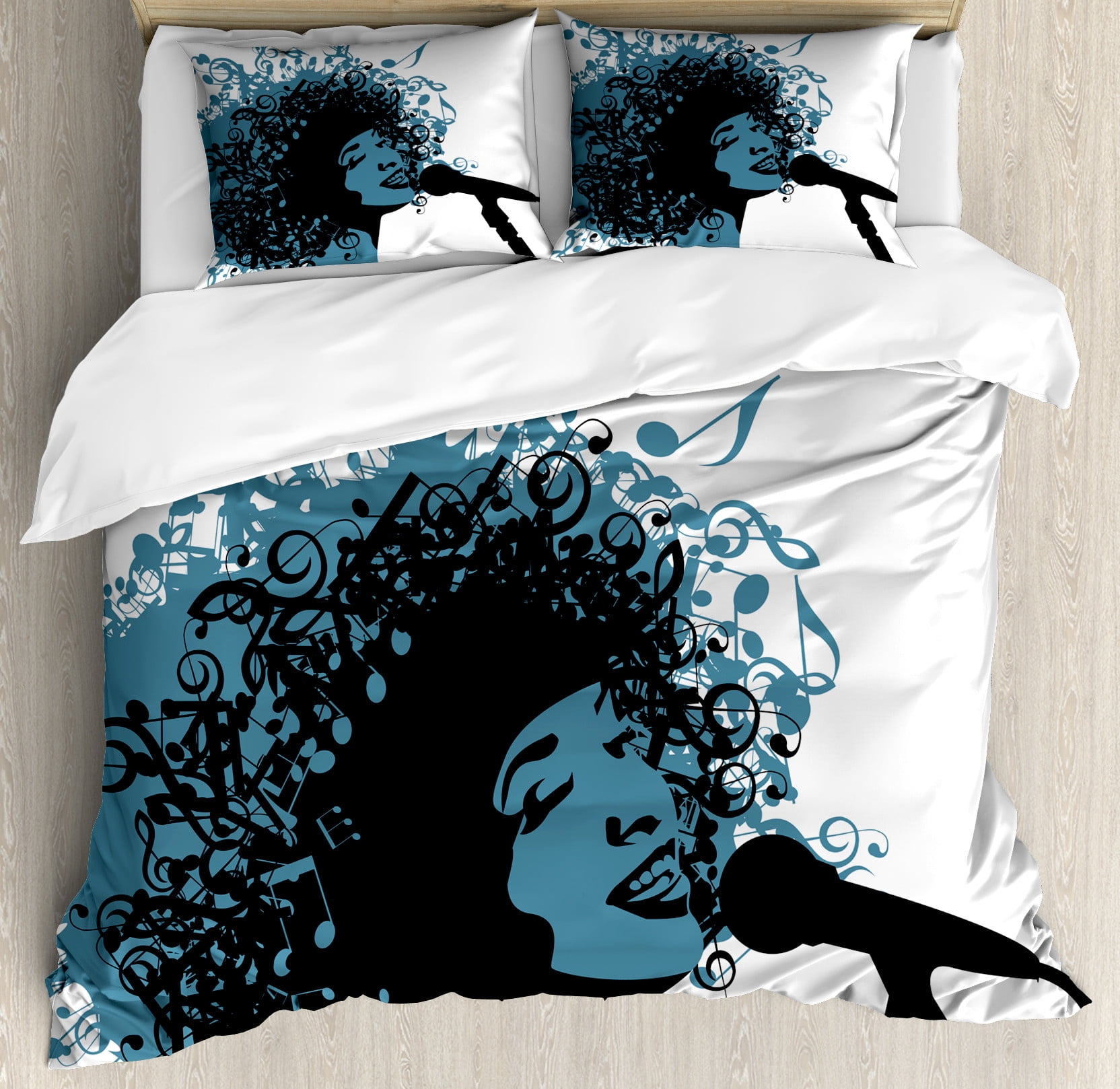 Opera Duvet Cover Set, Abstract Jazz Themed Image with Woman Singer ...