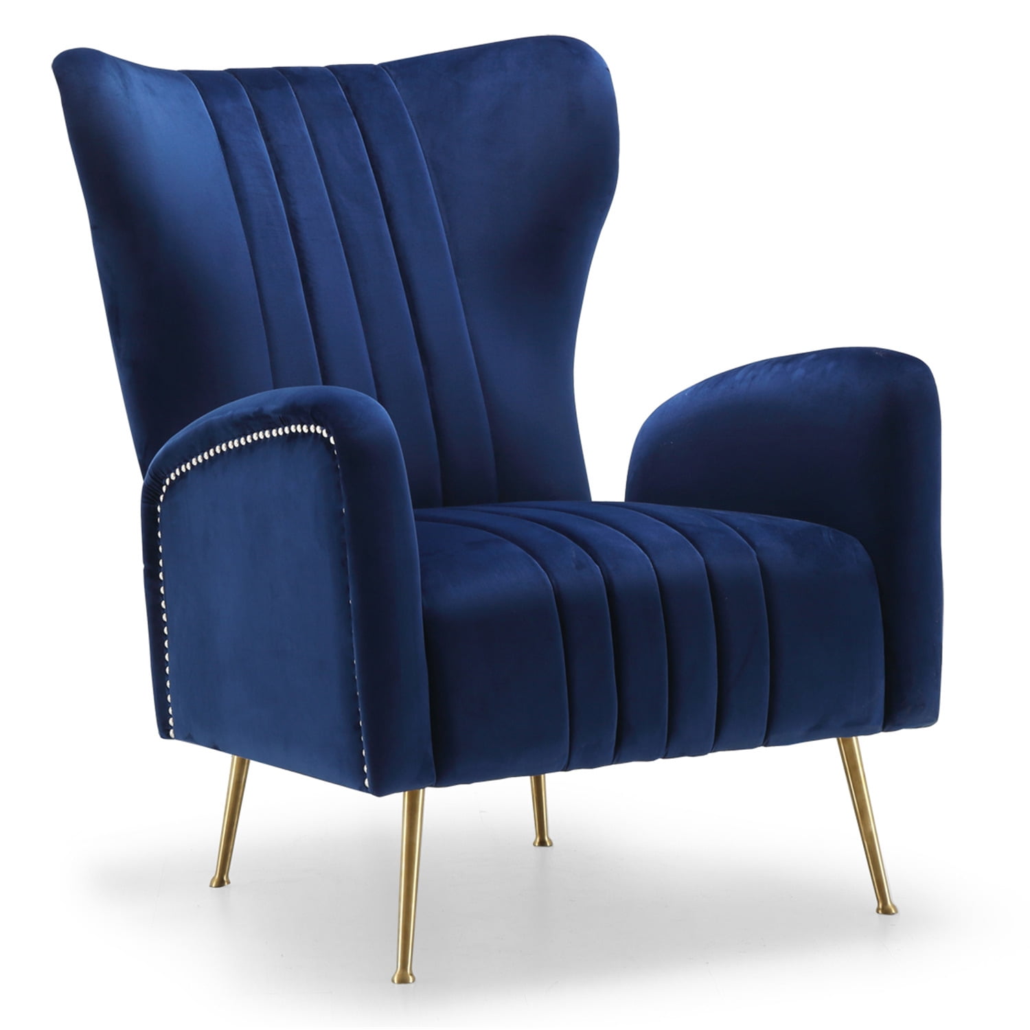 Opera Navy Velvet Accent Chair-Color:Navy Velvet,Finish:Gold,Style ...