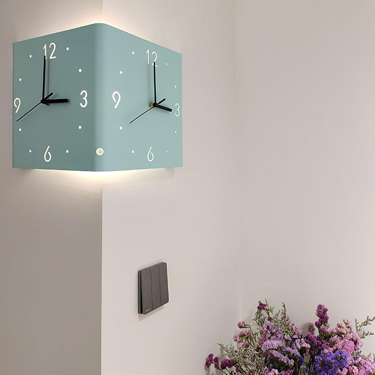 Operated Silent Square Wall Clock for Bedroom,Art Double Sided Corner ...