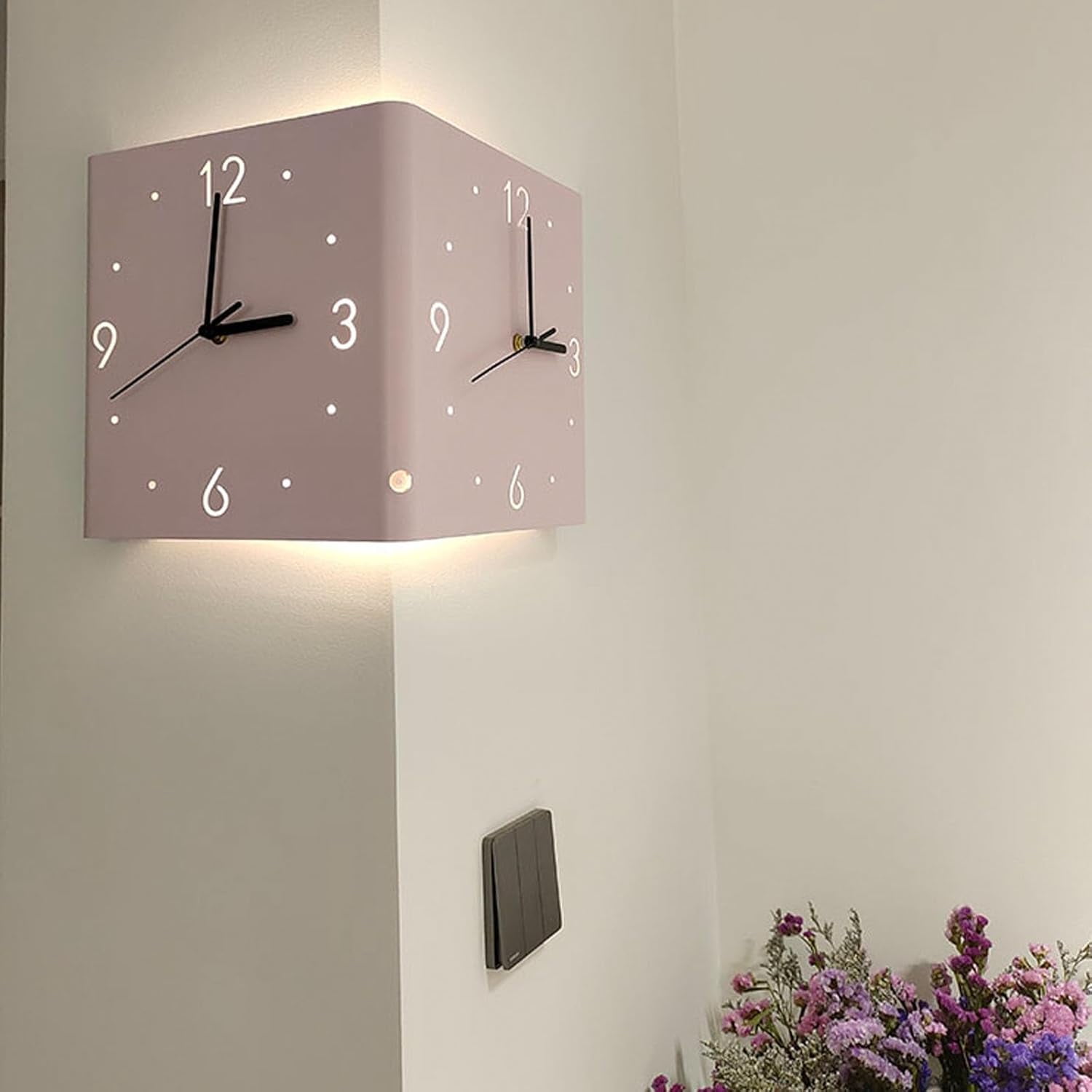 Operated Silent Square Wall Clock for Bedroom,Art Double Sided Corner ...