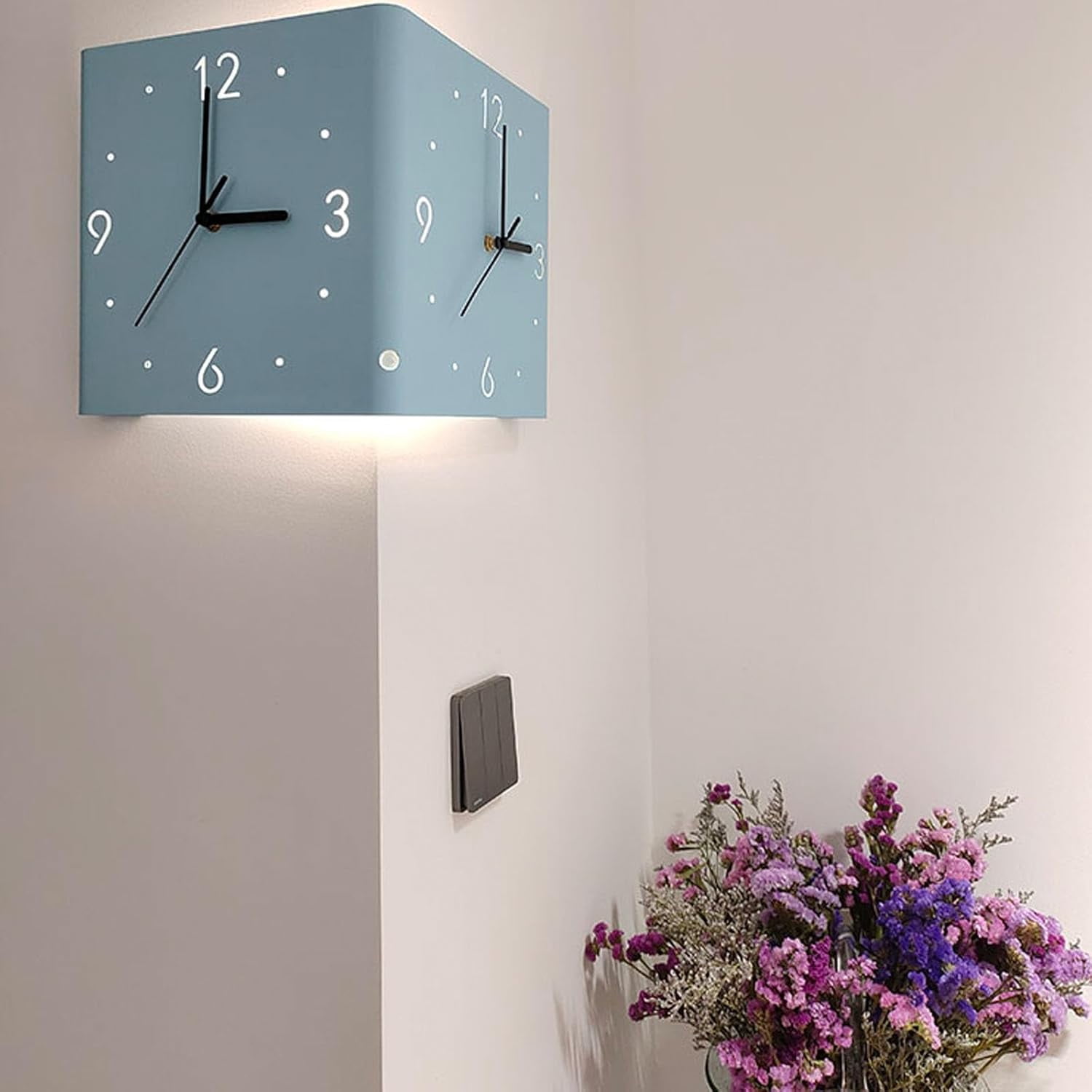 Operated Silent Square Wall Clock for Bedroom,Art Double Sided Corner ...