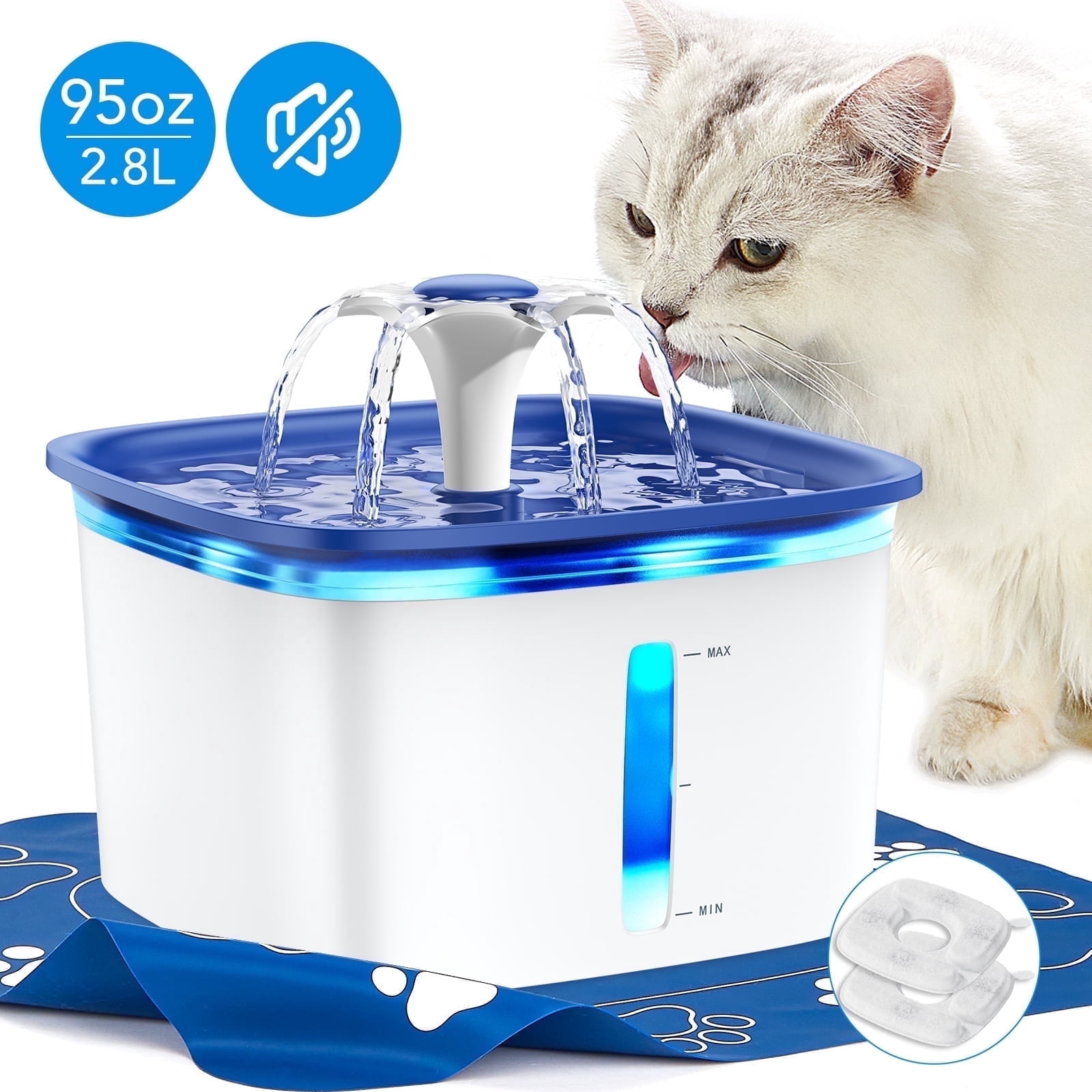 Ophanie 95oz/2.8L Pet Fountain with Anti-slip Mat, Cat Dog Water ...