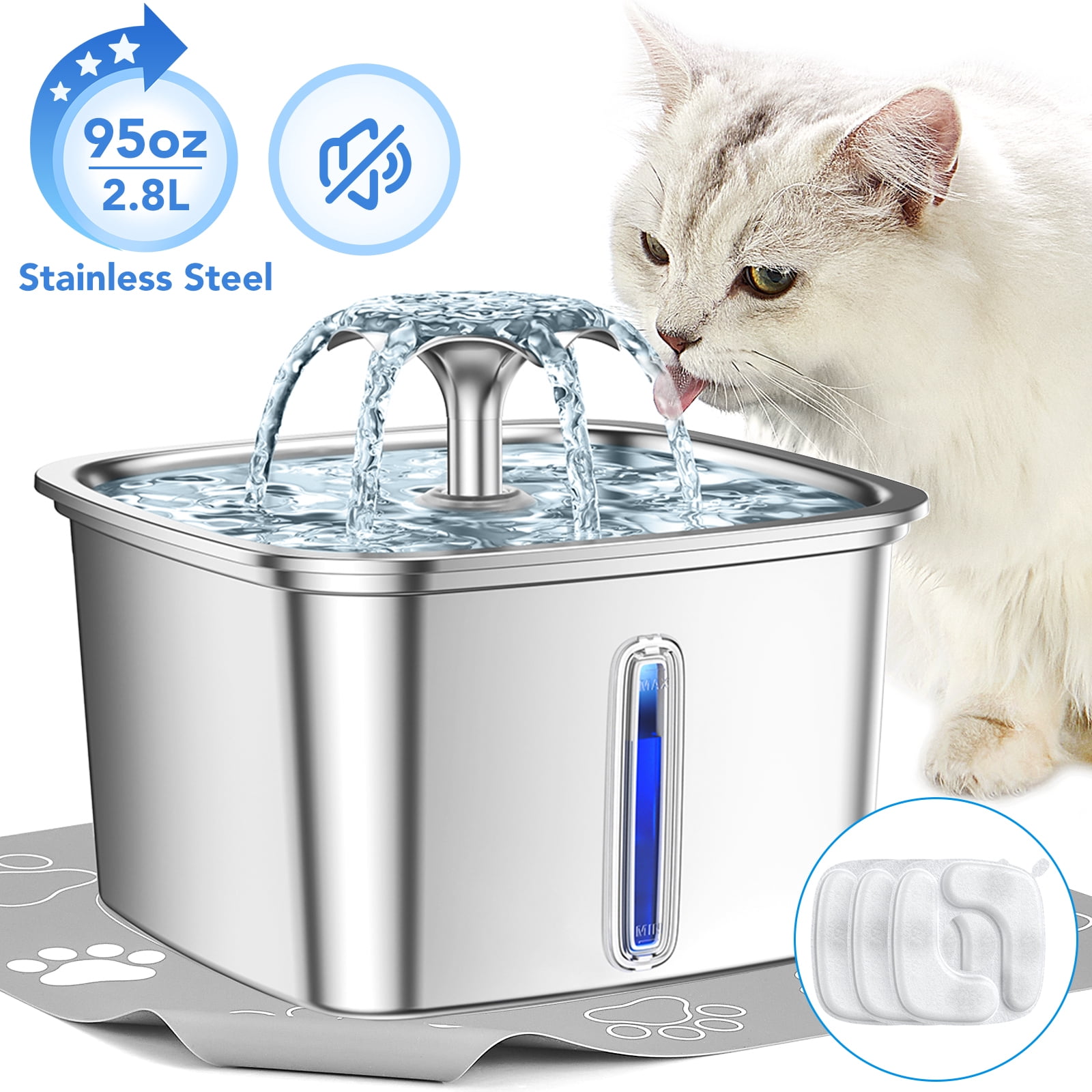 Ophanie 95oz Stainless Steel Cat Water Fountain, Automatic Pet Drinking ...